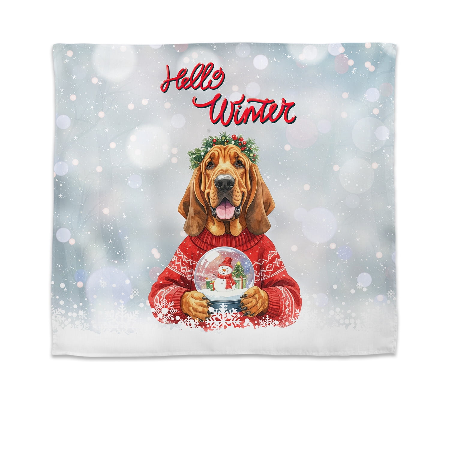 Hello Welcome Winter Bloodhound Holding Snow Globe Snowman Tapestry Dog ...
