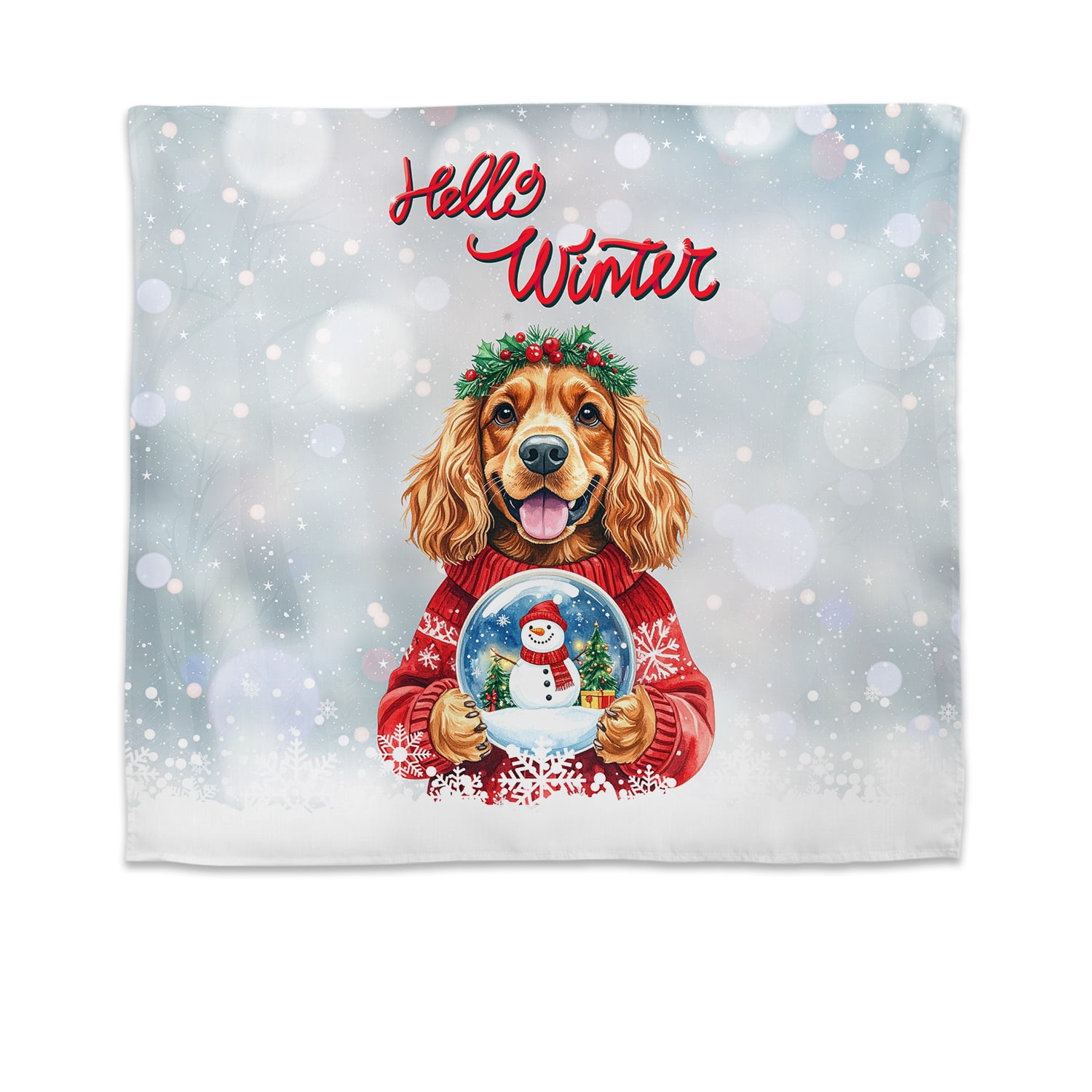 Hello Welcome Winter Cocker Spaniel Holding Snow Globe Snowman Tapestry ...
