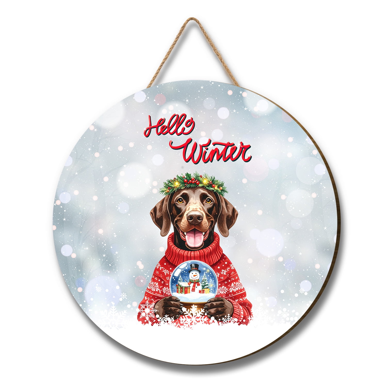 Hello Welcome Winter German Shorthaired Pointer Holding Snow Globe ...