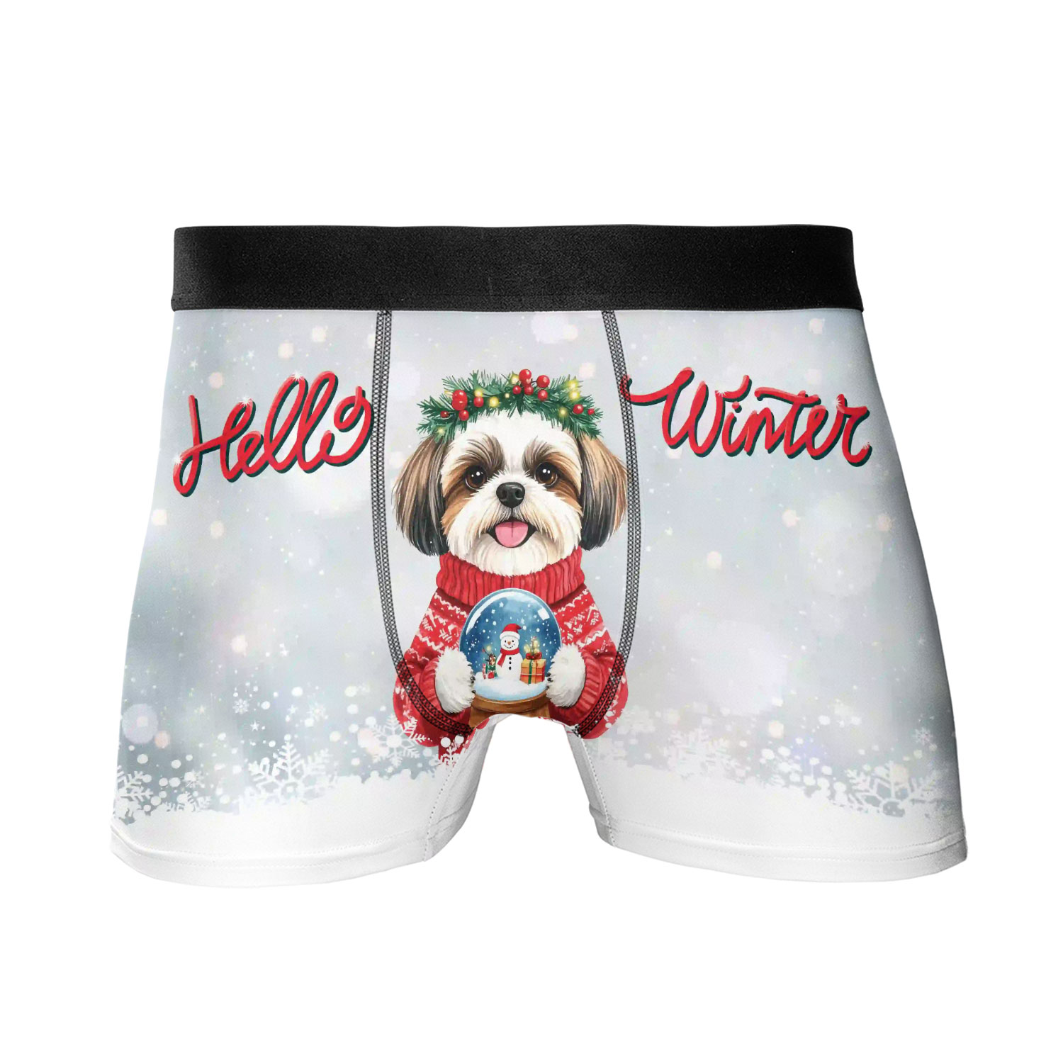 Hello Welcome Winter Shih Tzu Holding Snow Globe Snowman All Over Print ...