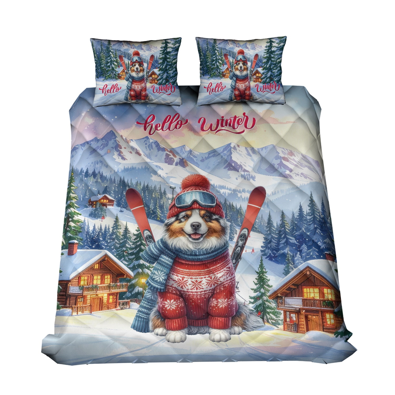 Hello Welcome Winter The Ski Australian Shepherd Snowy Day Quilt ...