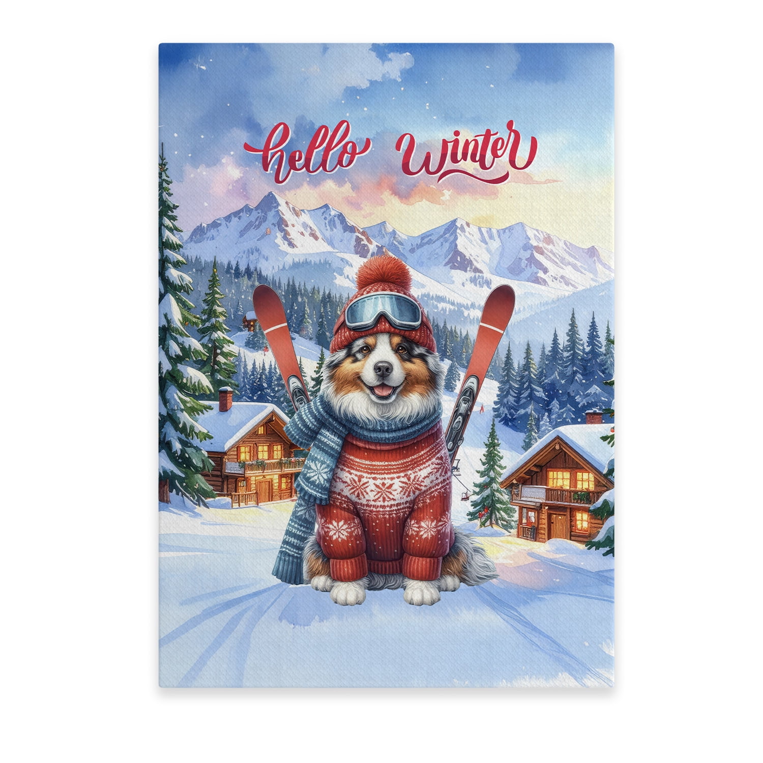 Hello Welcome Winter The Ski Australian Shepherd Snowy Day Vertical ...