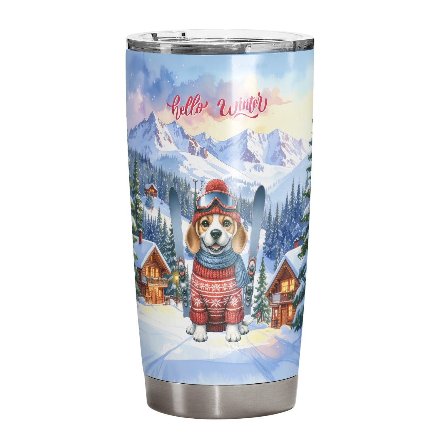 Hello Welcome Winter The Ski Beagle Snowy Day 20oz Stainless Steel ...