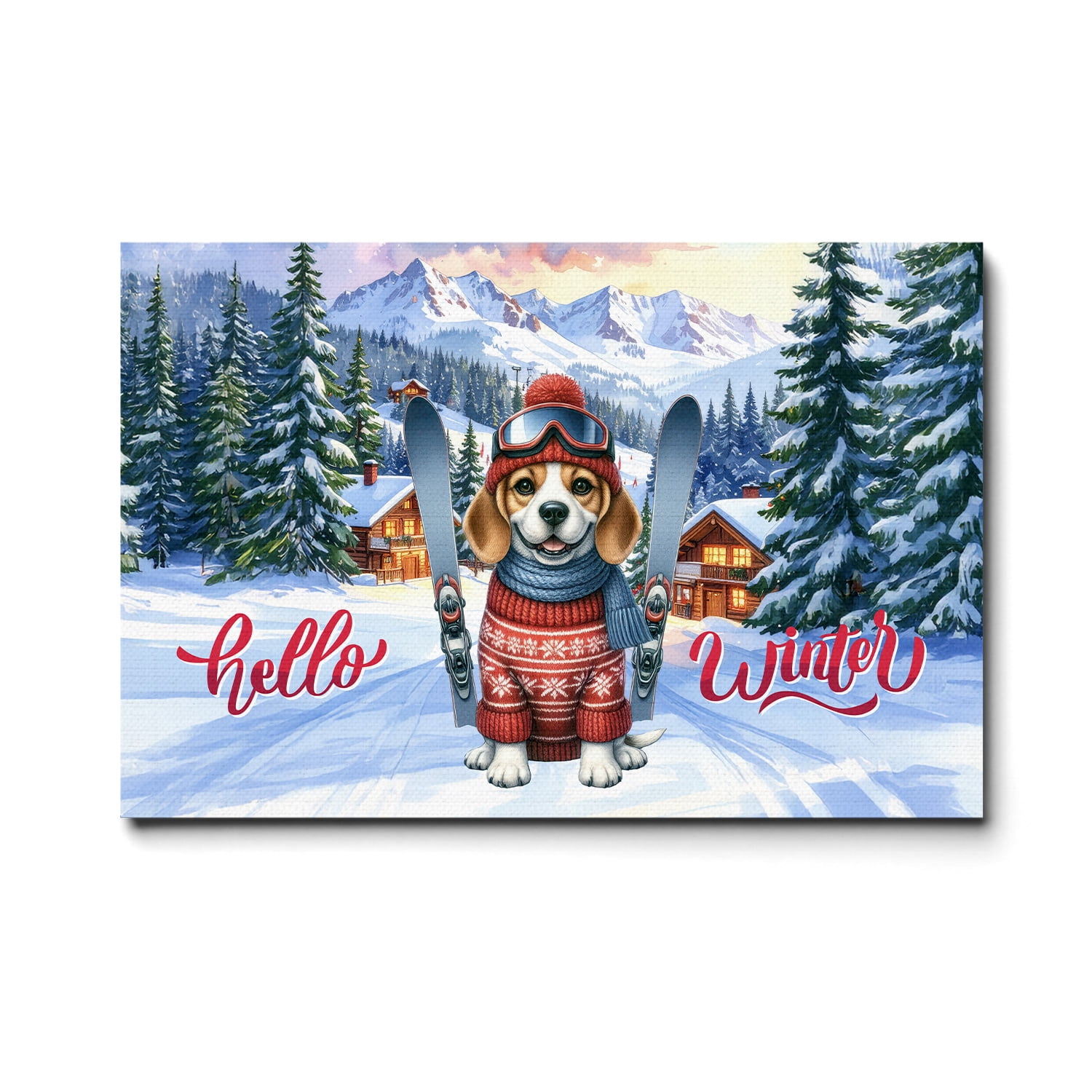 Hello Welcome Winter The Ski Beagle Snowy Day Horizontal Matte Canvas ...