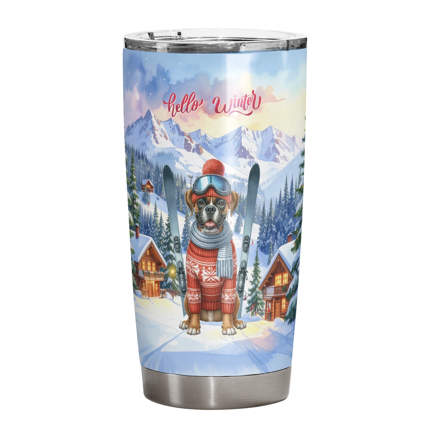 Hello Welcome Winter The Ski Boxer Snowy Day 20oz Stainless Steel ...