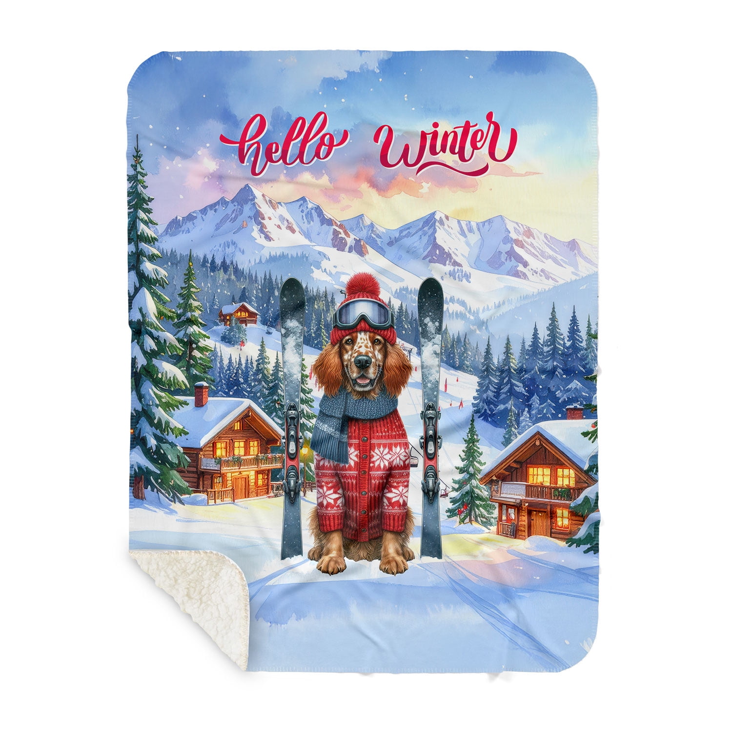 Hello Welcome Winter The Ski English Setter Snowy Day Cozy Sherpa ...