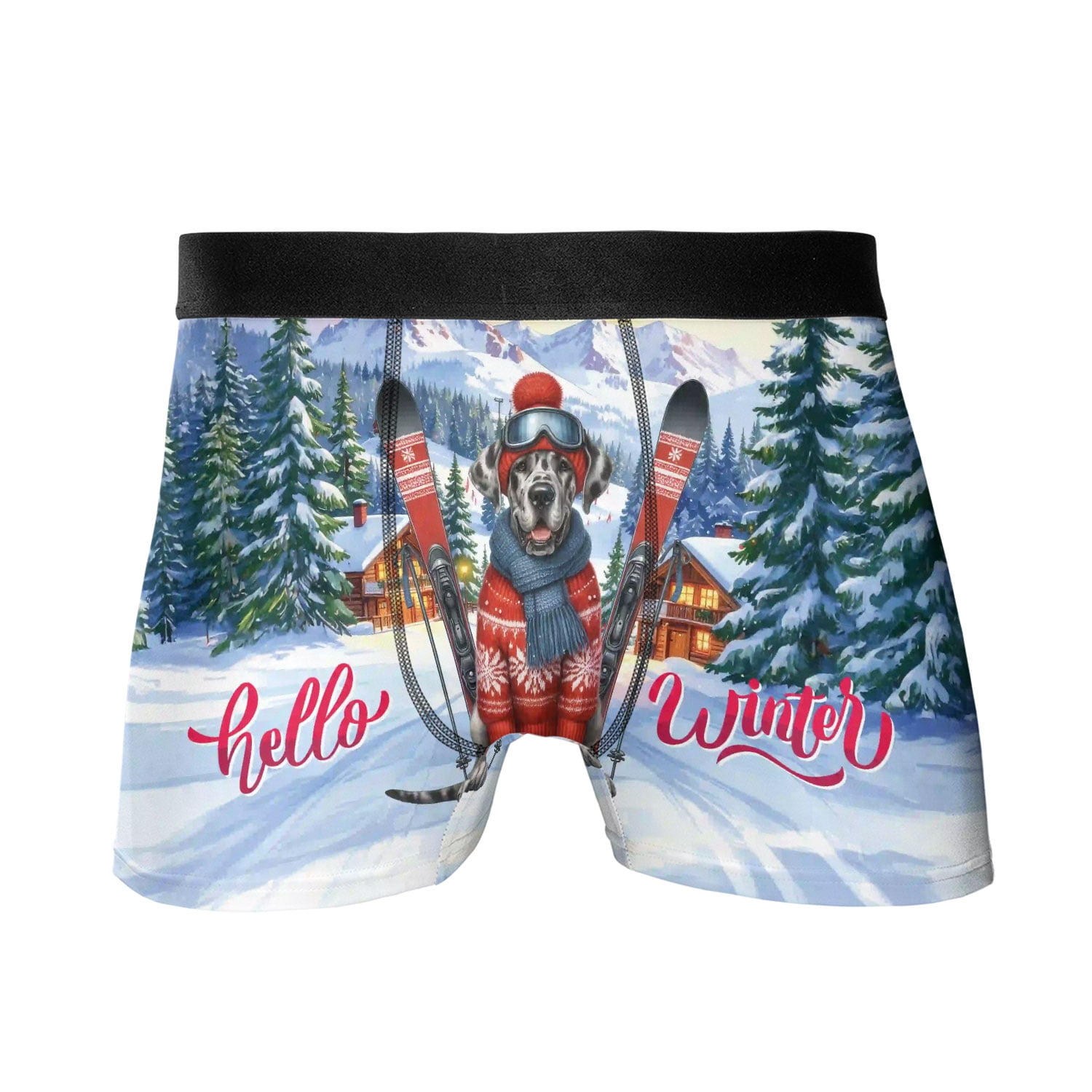 Hello Welcome Winter The Ski Great Dane Snowy Day All Over Print Boxer ...
