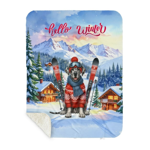 Hello Welcome Winter The Ski Great Dane Snowy Day Cozy Sherpa Blanket ...