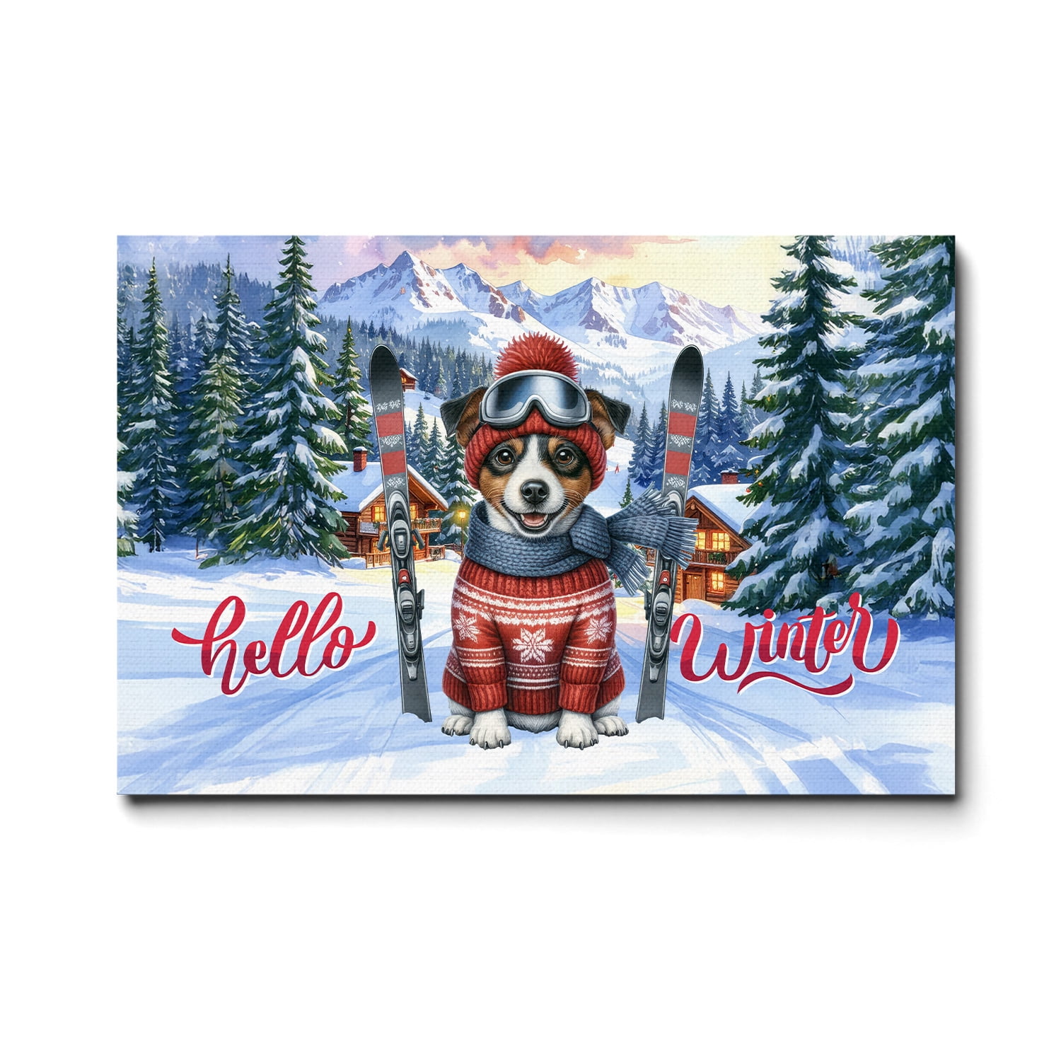 Hello Welcome Winter The Ski Rat Terrier Snowy Day Horizontal Matte ...