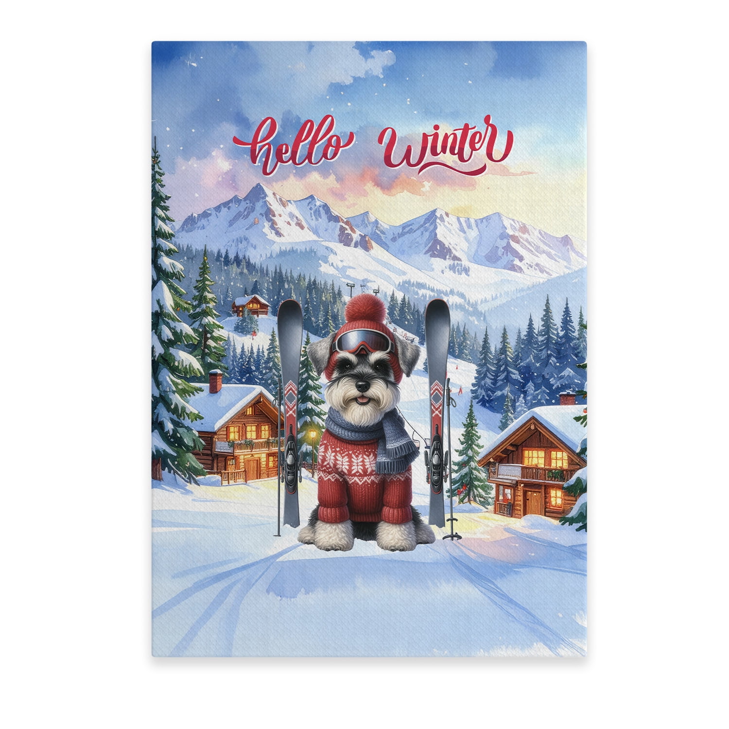 Hello Welcome Winter The Ski Schnauzer Snowy Day Vertical Matte Canvas ...