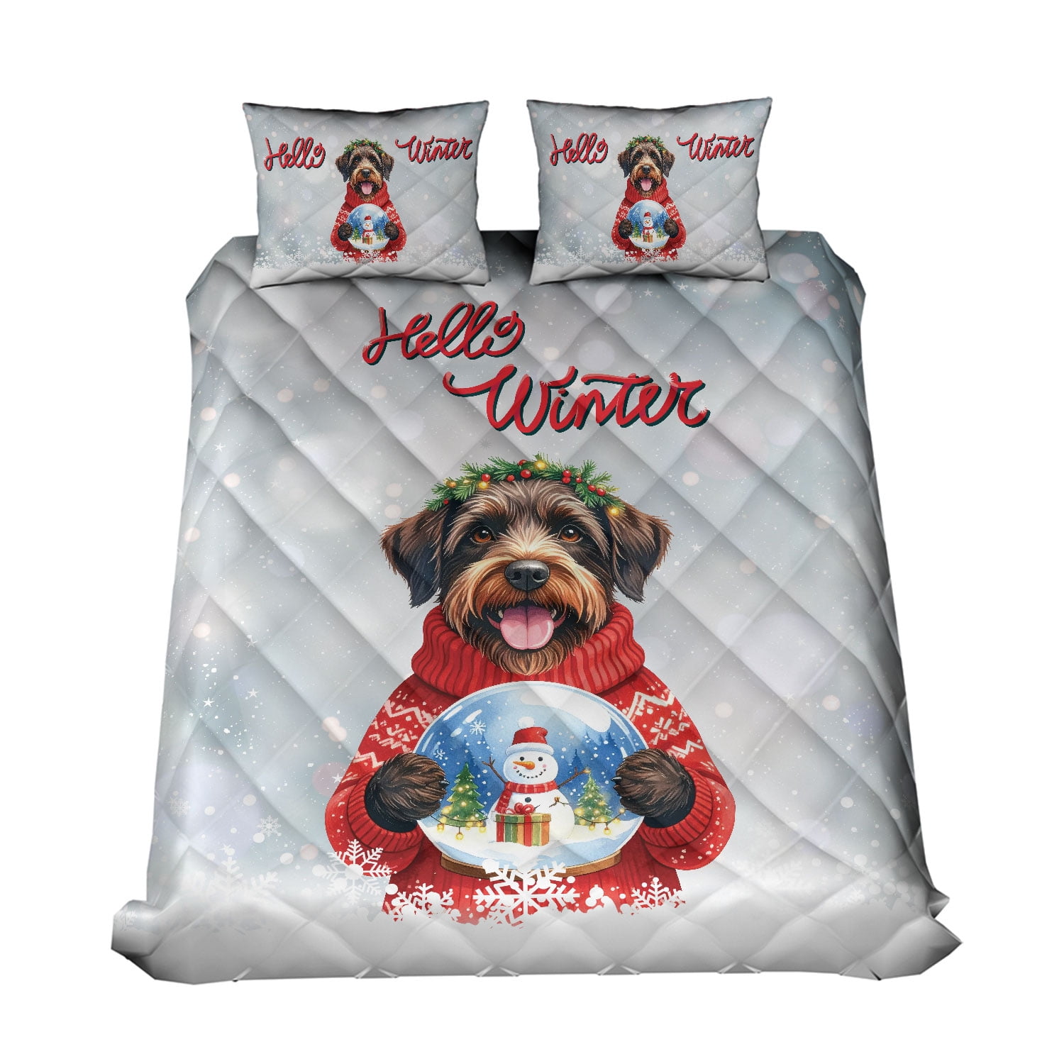 Hello Welcome Winter Wirehaired Pointing Griffon Holding Snow Globe ...