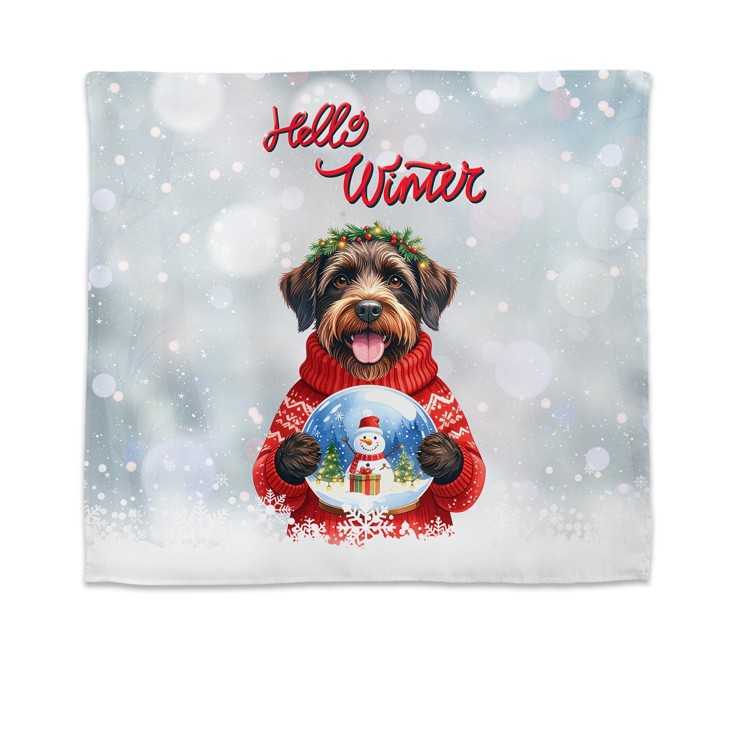 Hello Welcome Winter Wirehaired Pointing Griffon Holding Snow Globe ...