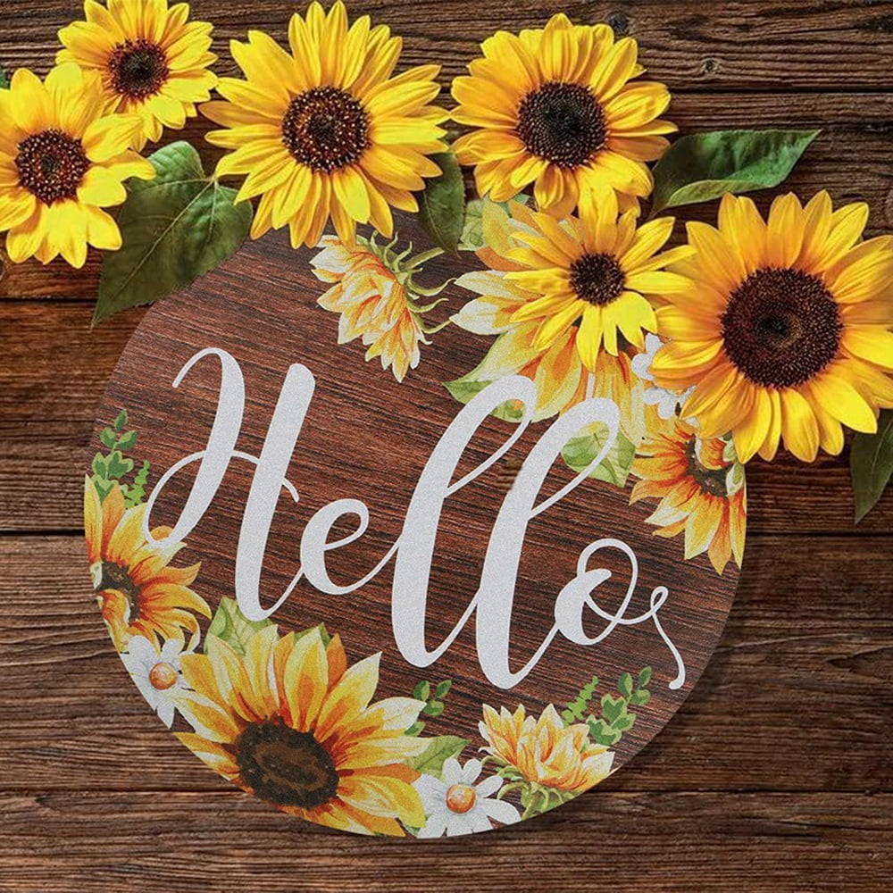 Hello Welcome Wood Wall Hanging Sign, Colourful Sunflower Wooden Front ...