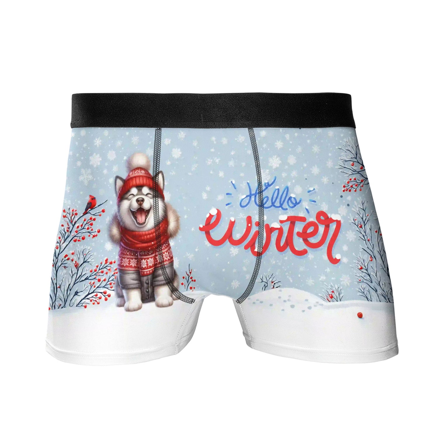 Hello Winter Alaskan Malamute Smiling in Red Scarf Hat Welcome ...