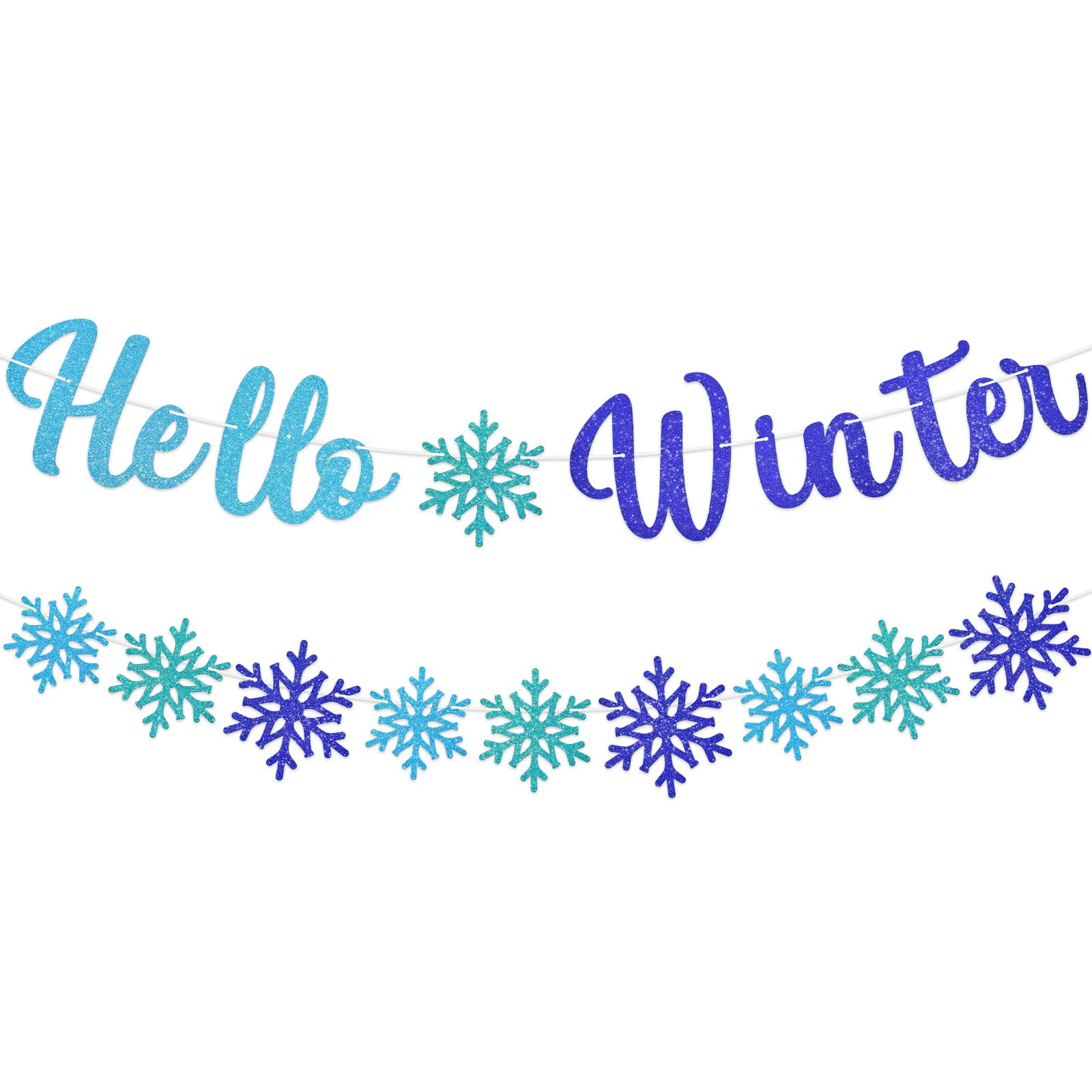 Hello Winter Banner Christmas Decorations - Sparkling Snowflake Ice ...