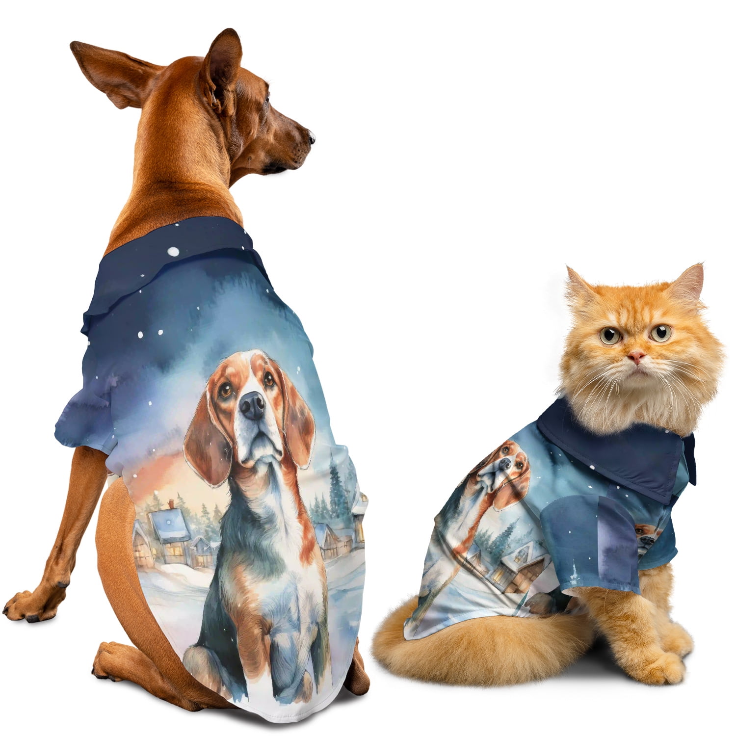 Hello Winter Beagle Welcome Snowy Night Watercolor Vintage Hawaiian ...