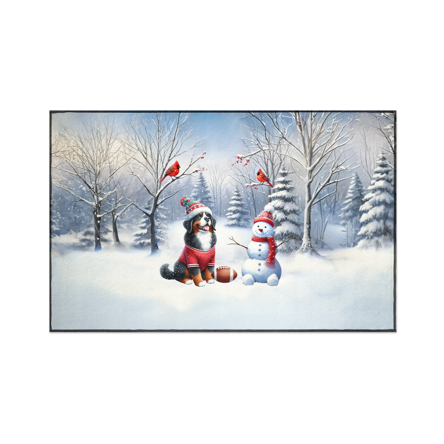 Hello Winter Bernese Mountain Dog Football Snowman Welcome Snowy ...