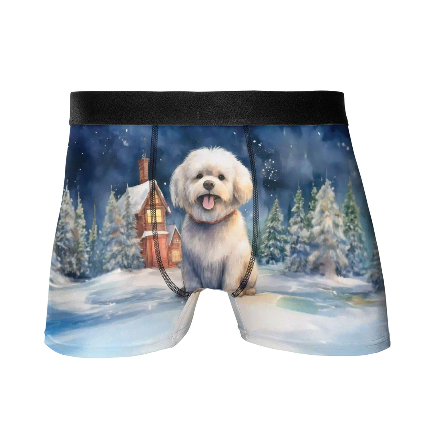 Hello Winter Bichon Frise Welcome Snowy Night Watercolor Vintage All ...
