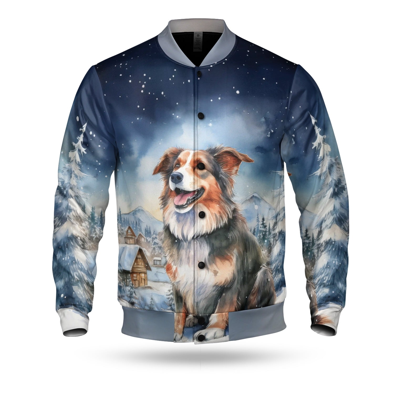 Hello Winter Border Collie Welcome Snowy Night Watercolor Vintage All ...