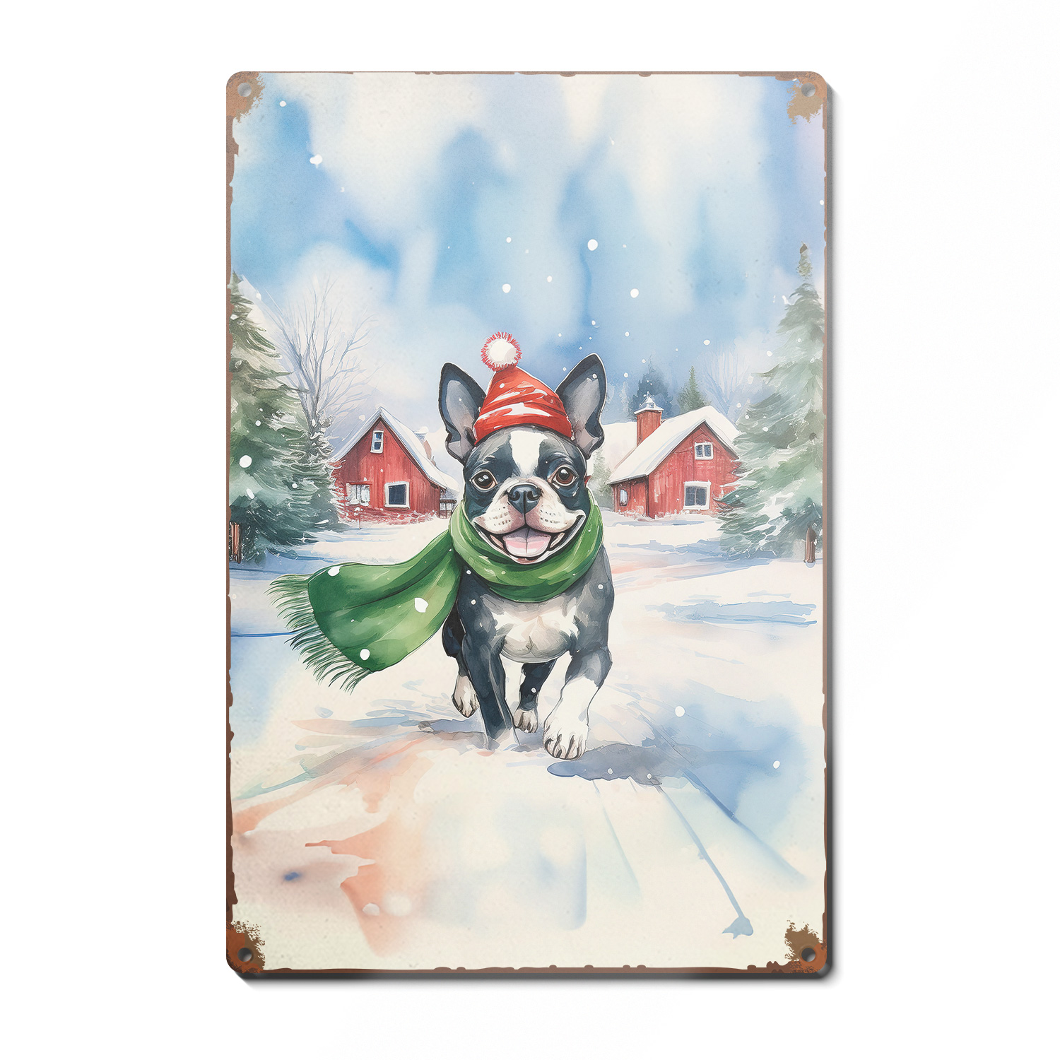 Hello Winter Boston Terrier Frosty Morning Walk Welcome Snowy Christmas ...
