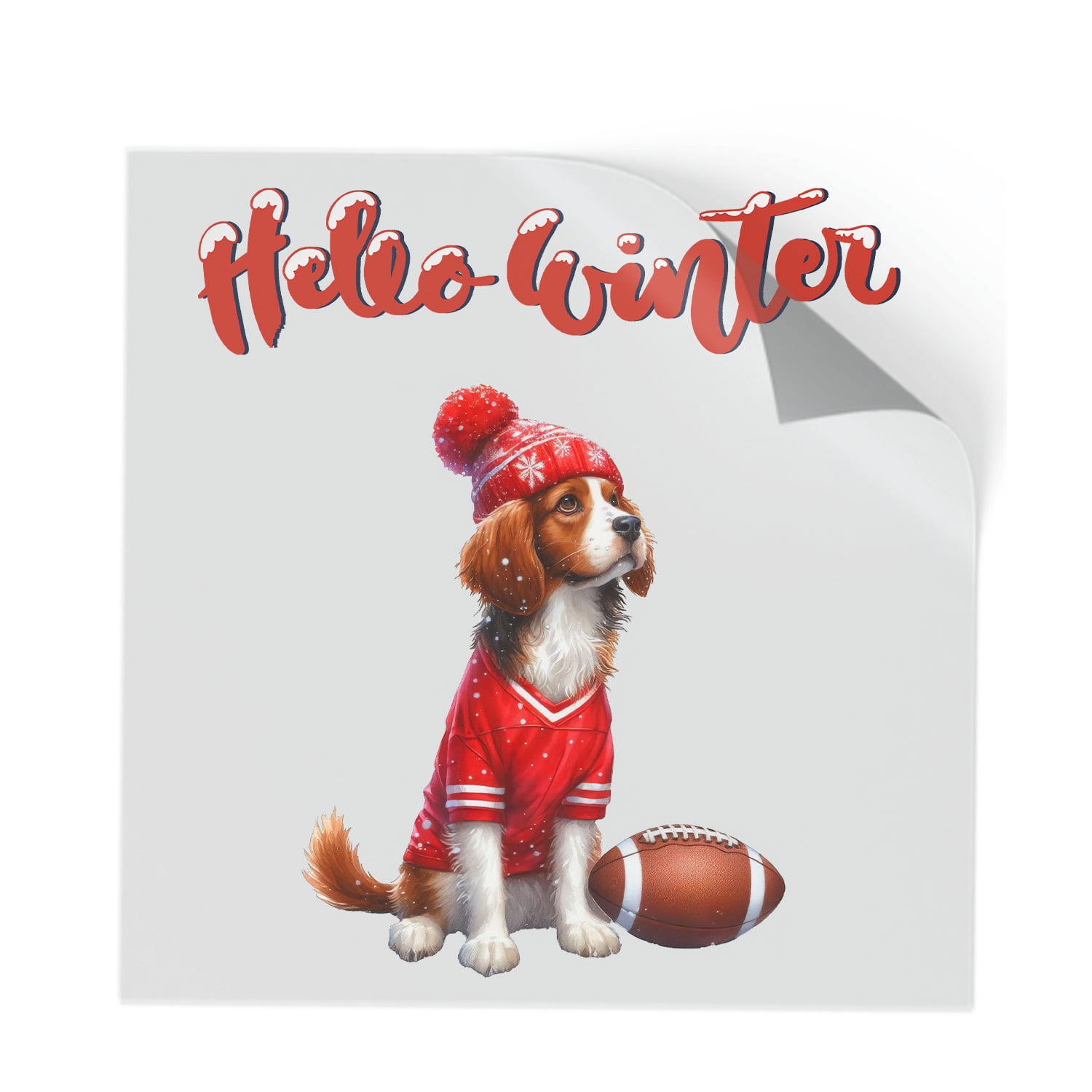 Hello Winter Brittany Spaniel Football Snowman Welcome Snowy Morning ...