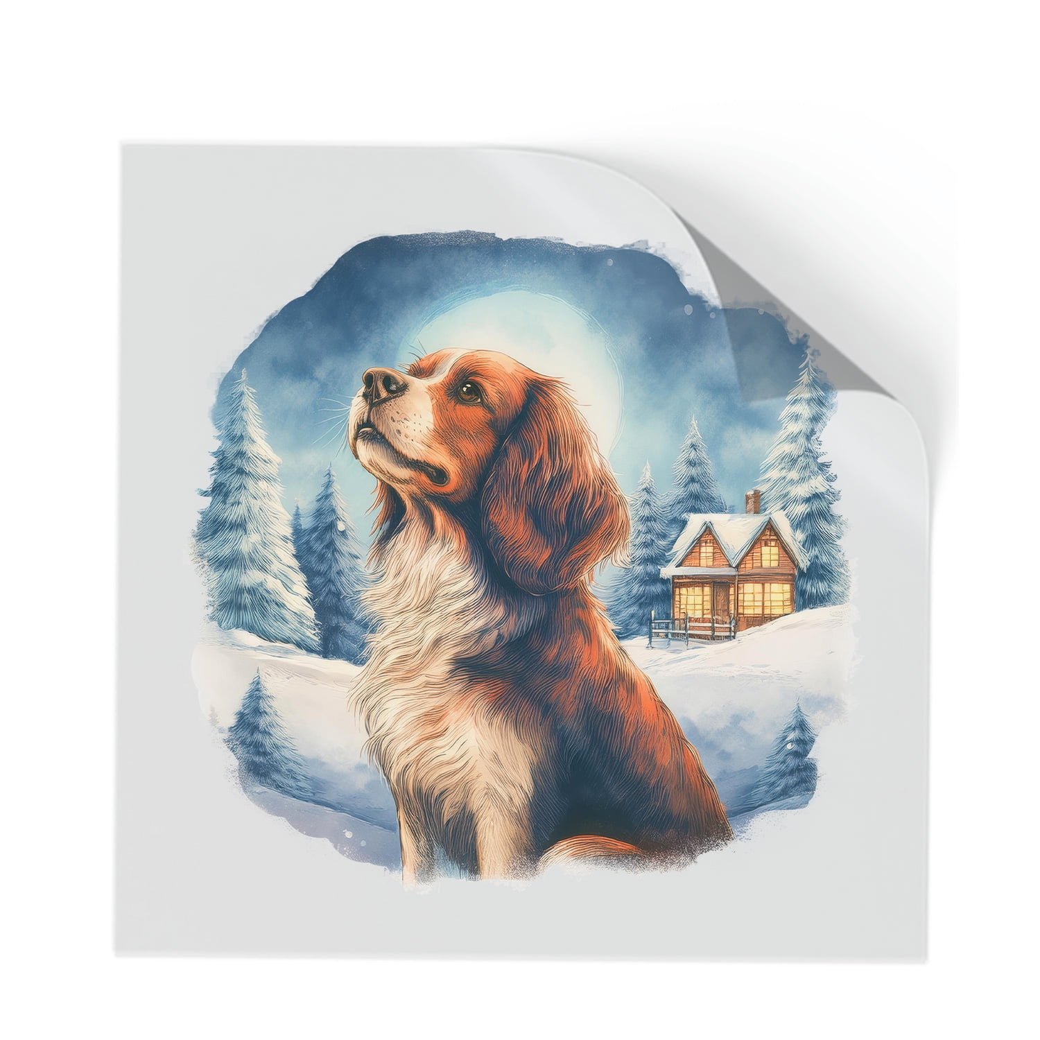 Hello Winter Brittany Spaniel Welcome Snowy Night Watercolor Vintage ...