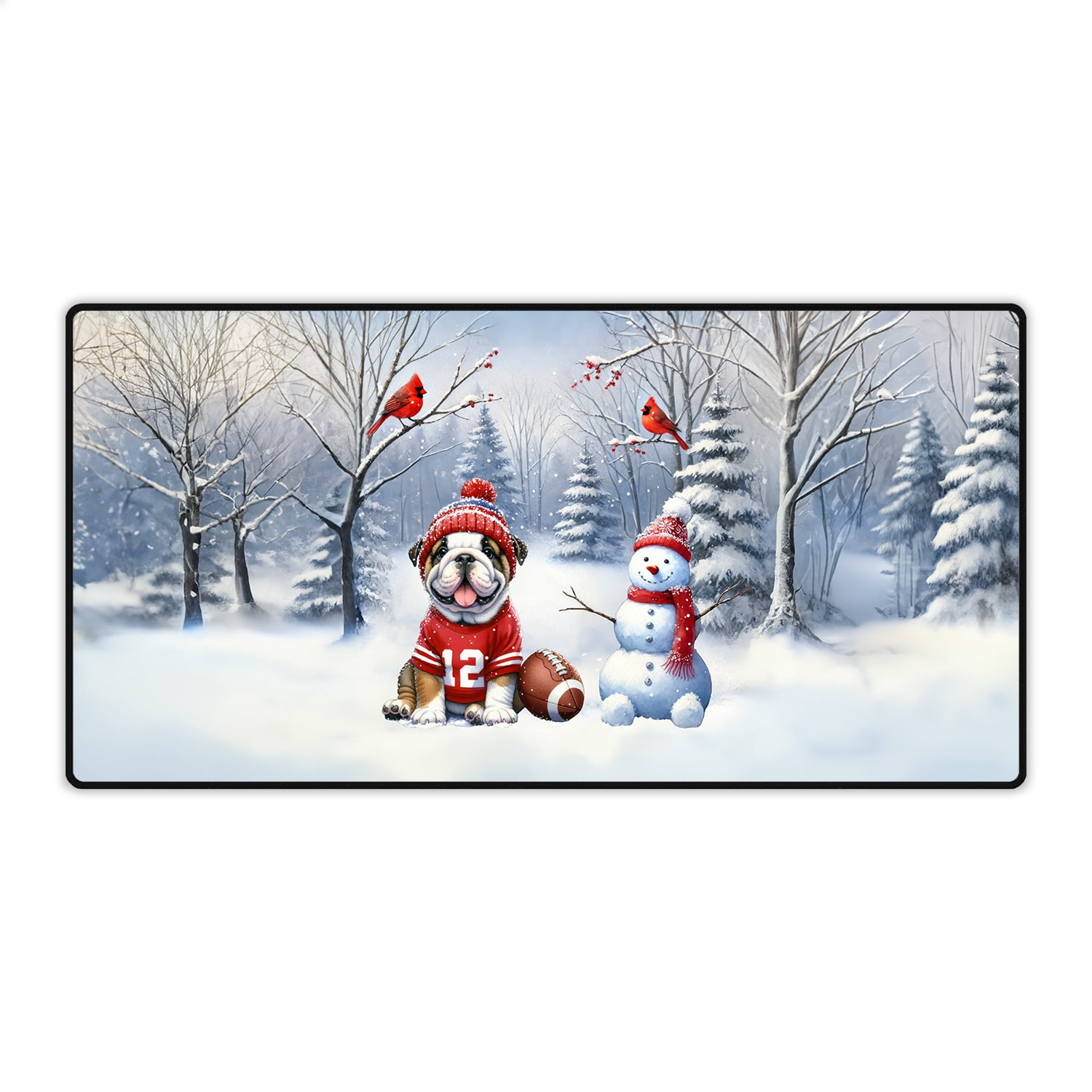 Hello Winter Bulldog Football Snowman Welcome Snowy Morning Desk Mat ...