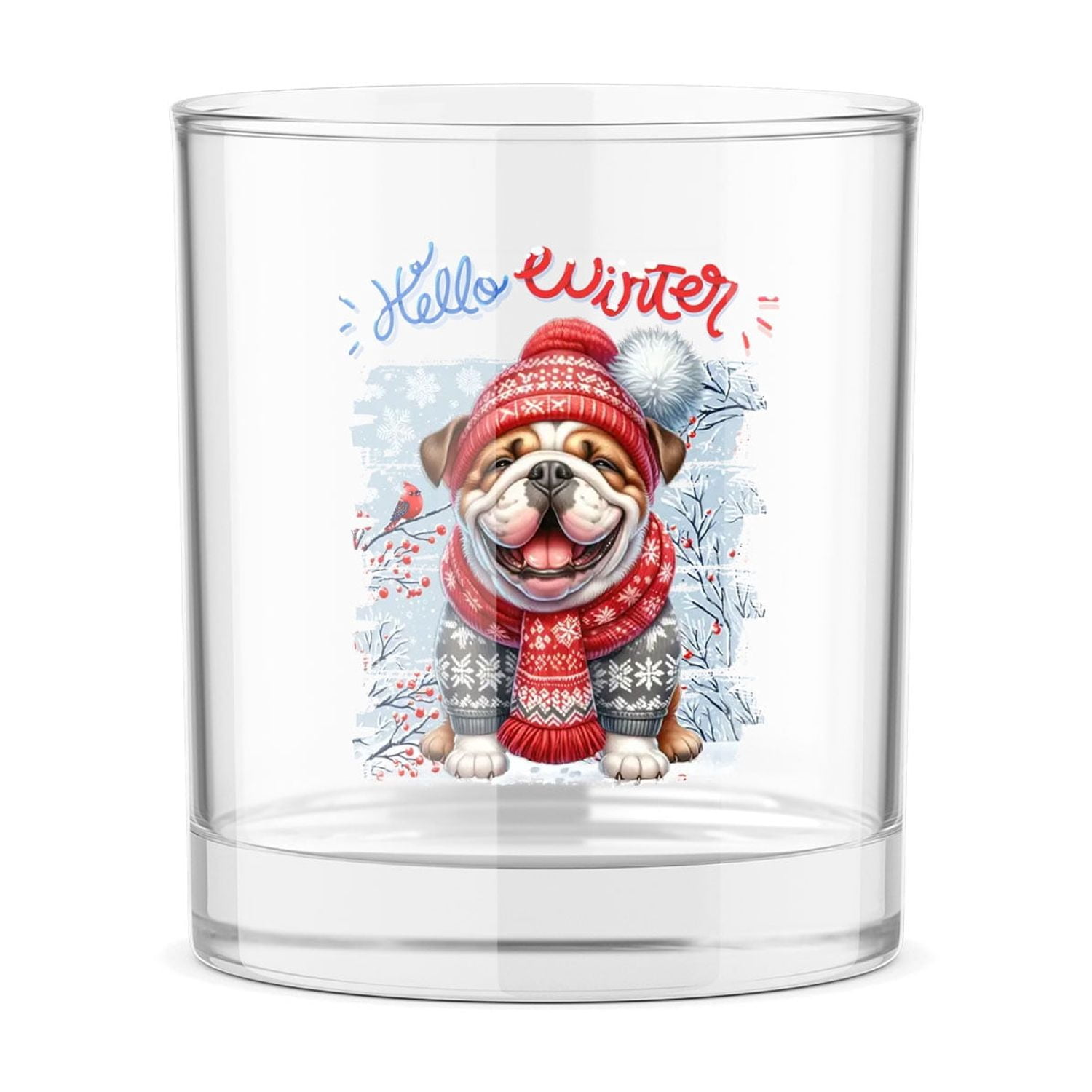 Hello Winter Bulldog Smiling in Red Scarf Hat Welcome Christmas 11oz ...