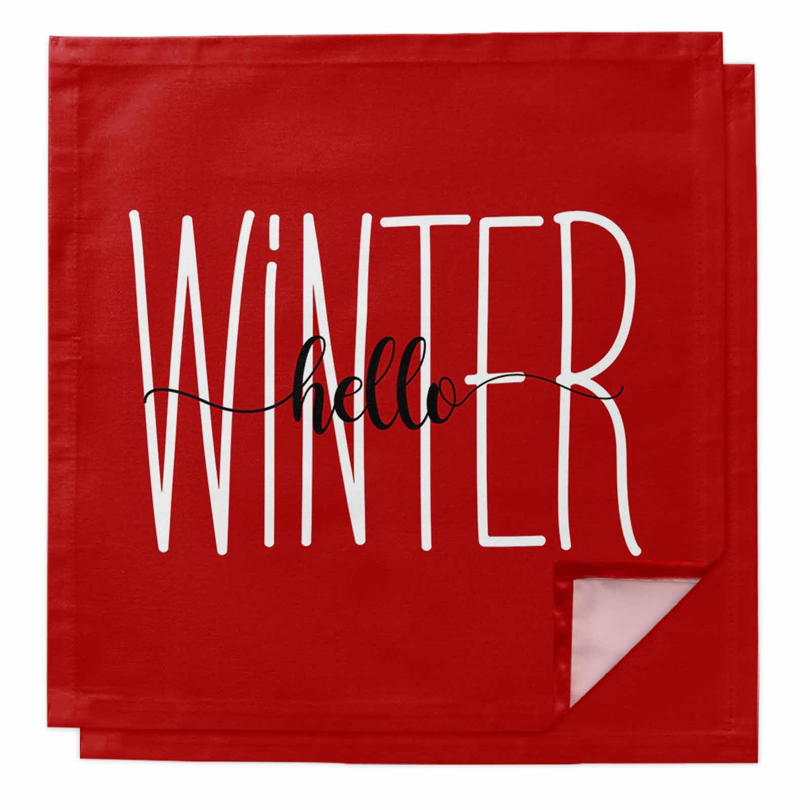 Hello Winter Cloth Napkin Set of 2, Red White Letter Retro Art Simple ...