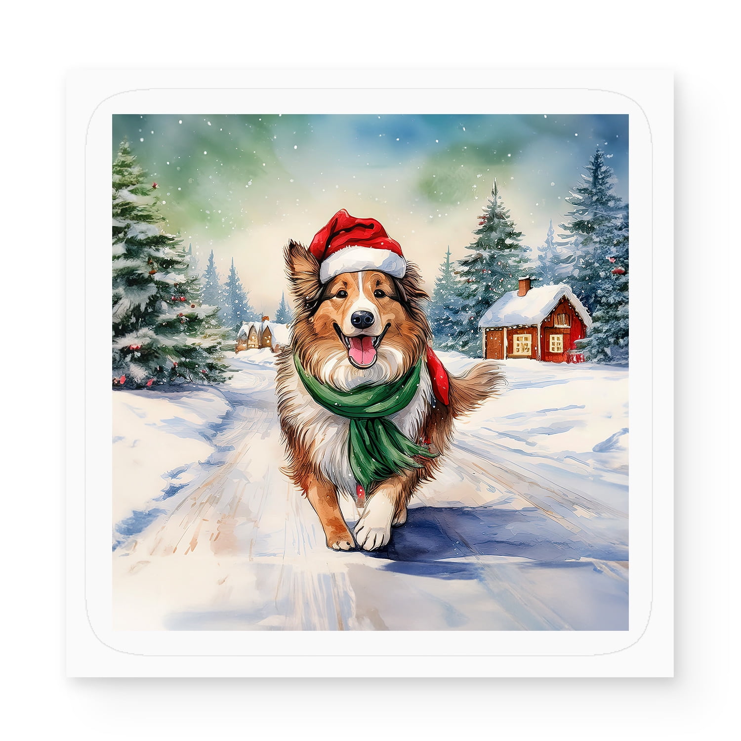 Hello Winter Collie Frosty Morning Walk Welcome Snowy Christmas Vinyl ...