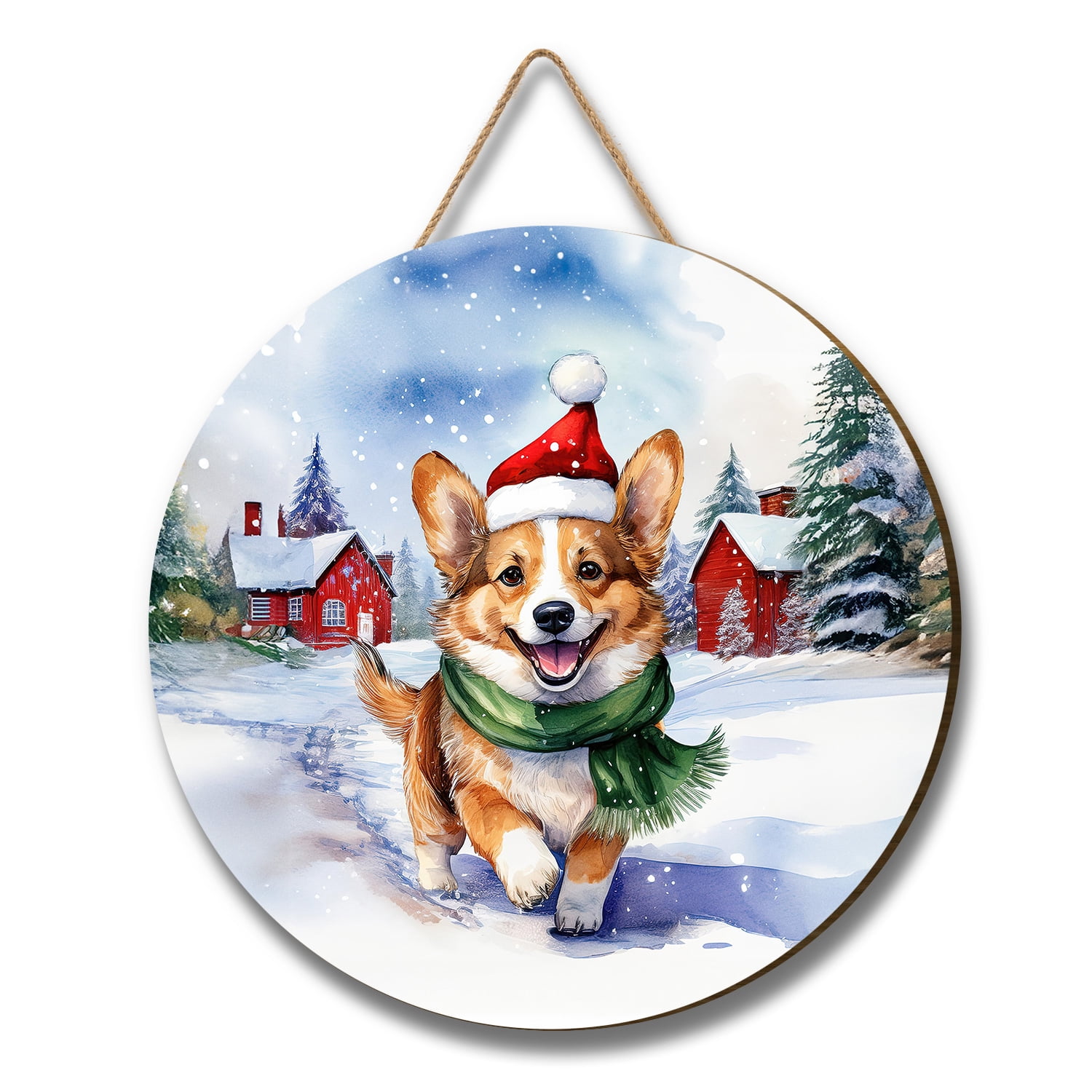 Hello Winter Corgi Frosty Morning Walk Welcome Snowy Christmas Round ...