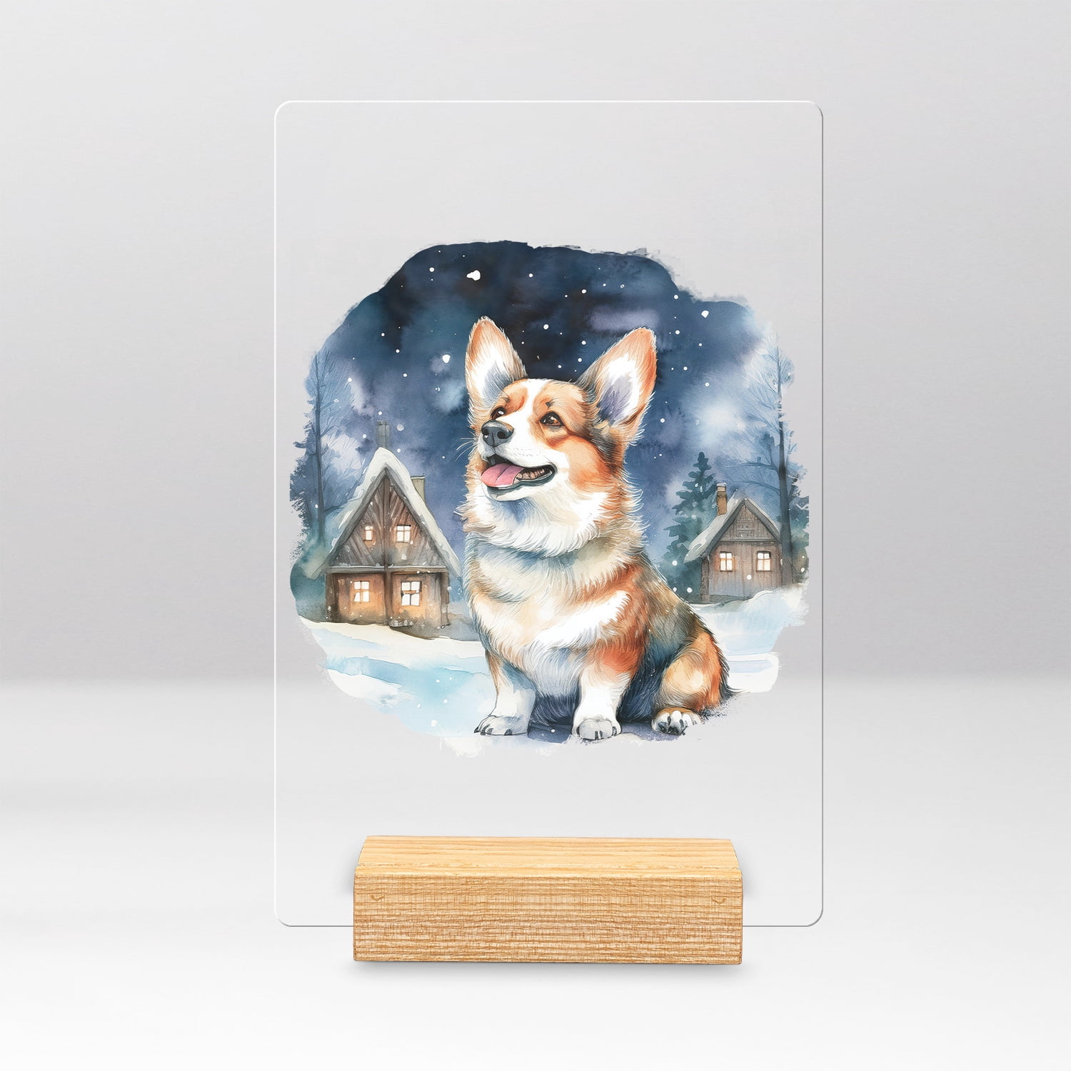 Hello Winter Corgi Welcome Snowy Night Watercolor Vintage Acrylic ...