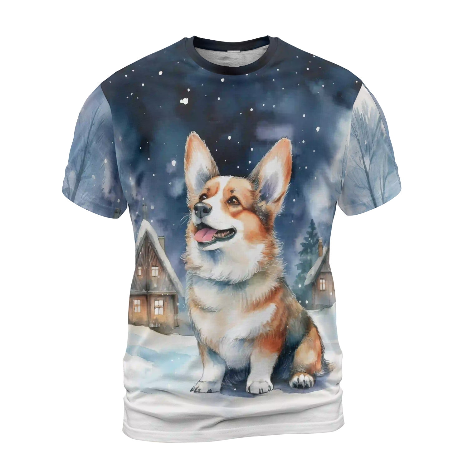 Hello Winter Corgi Welcome Snowy Night Watercolor Vintage All Over ...