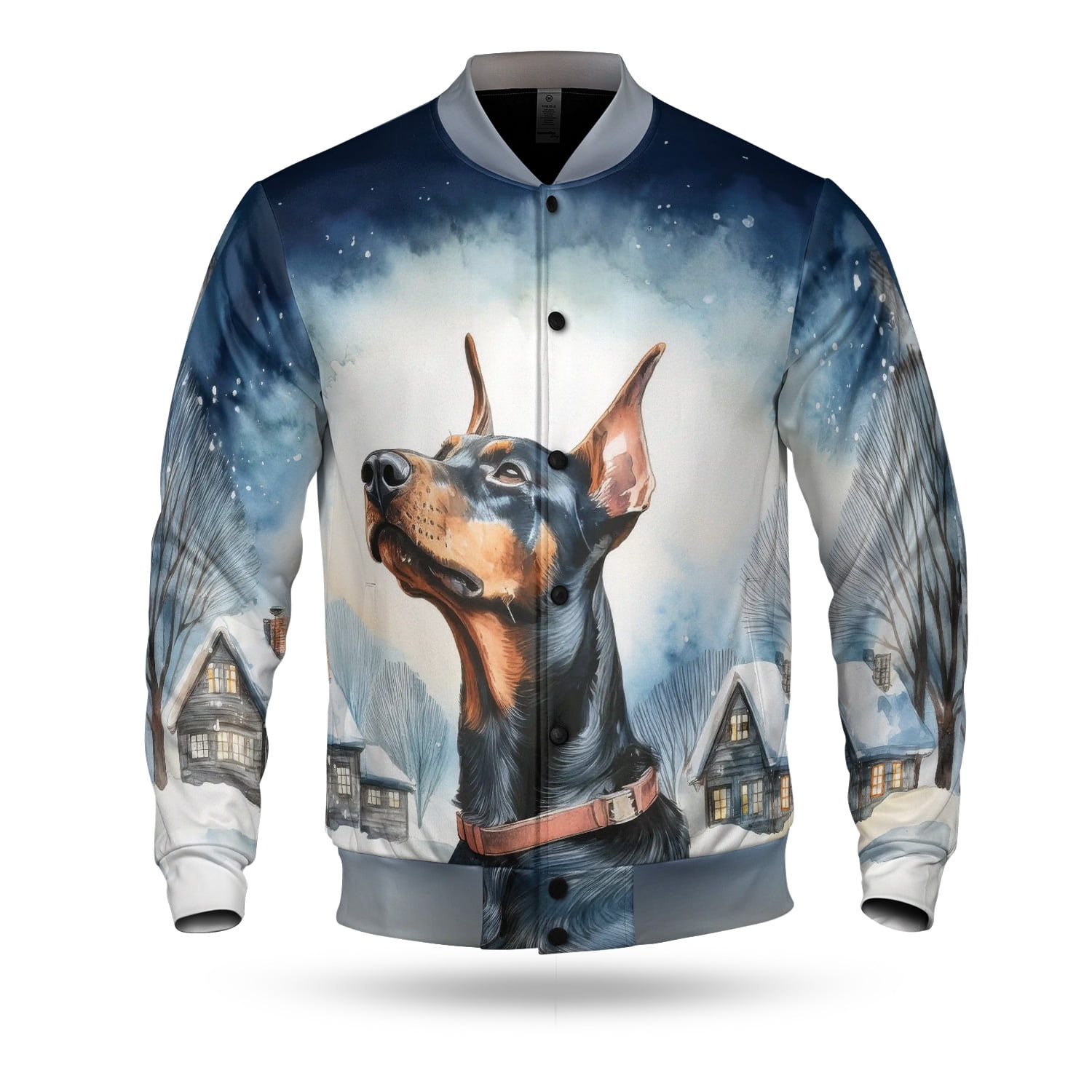 Hello Winter Doberman Pinscher Welcome Snowy Night Watercolor Vintage ...