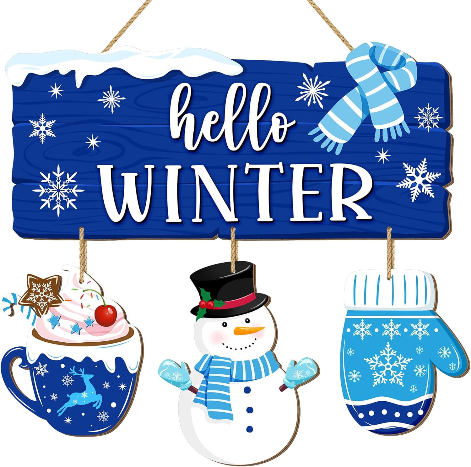 Hello Winter Door Sign Winter Door Decor Wooden Welcome Wall Hanging ...