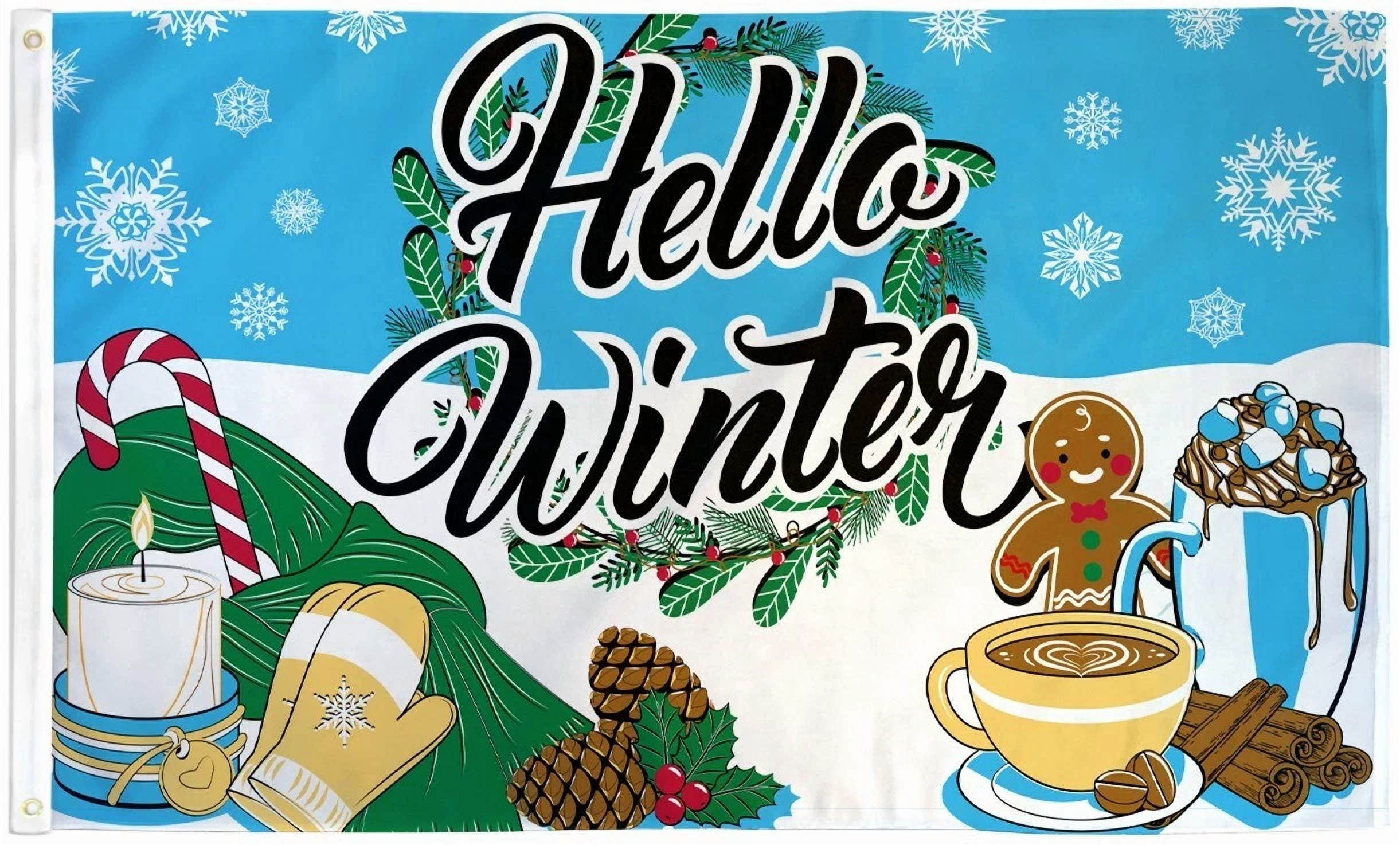 Hello Winter Flag 3X5Ft Poly Christmas Holiday Flag Gingerbread Home ...