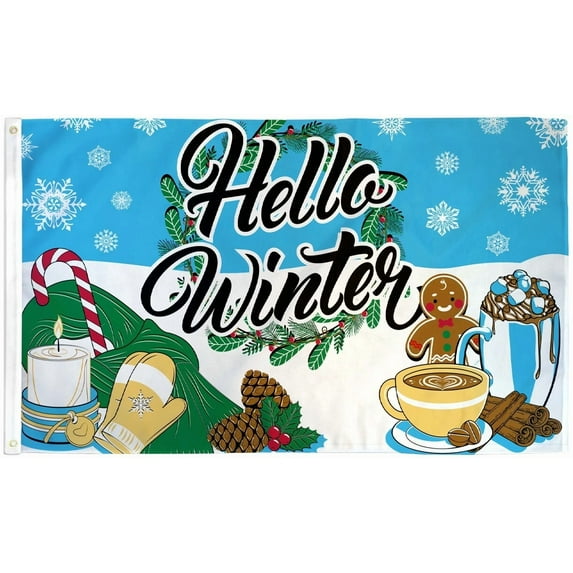 Hello Winter Flag 3X5Ft Poly Christmas Holiday Flag Gingerbread Home ...