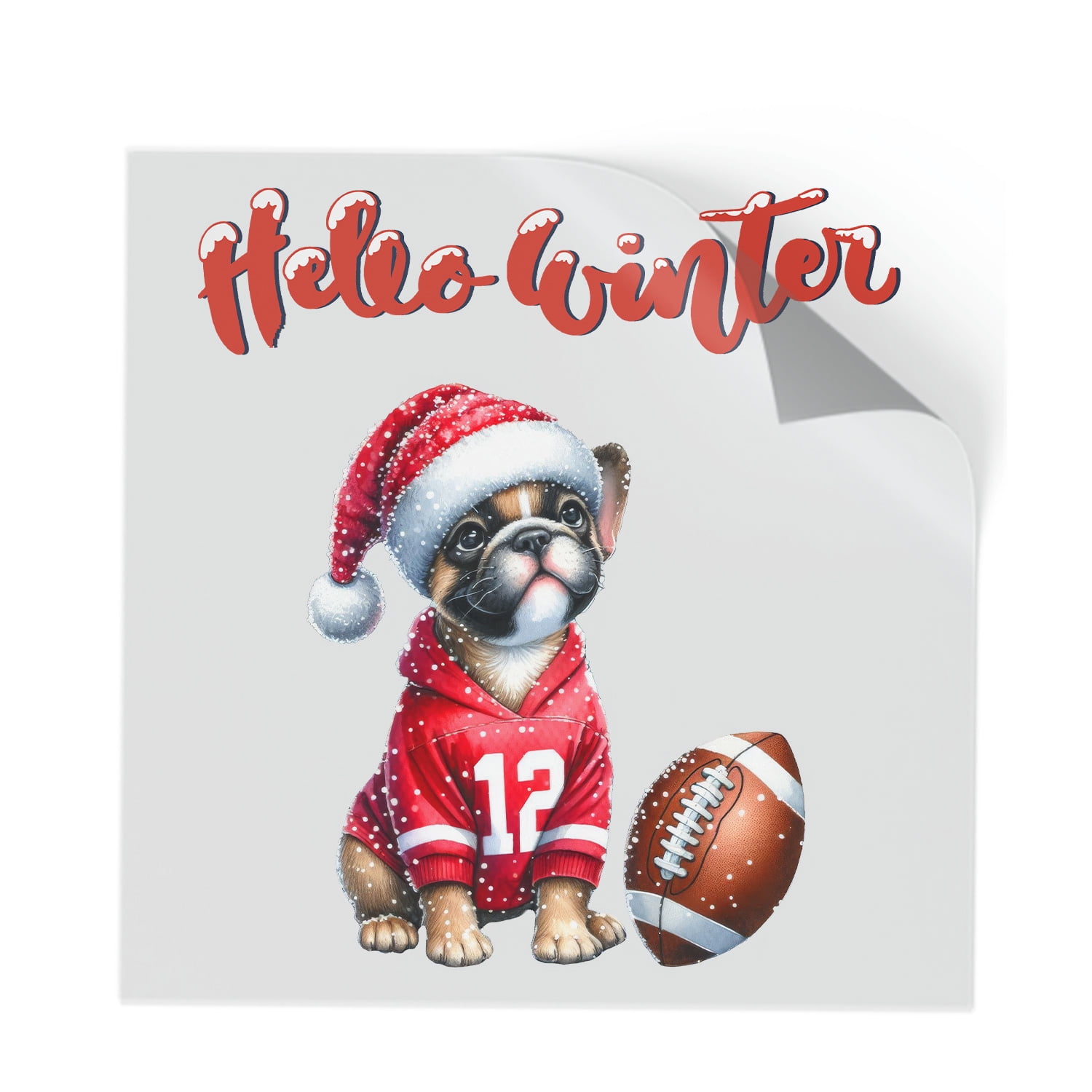 Hello Winter French Bulldog Football Snowman Welcome Snowy Morning ...