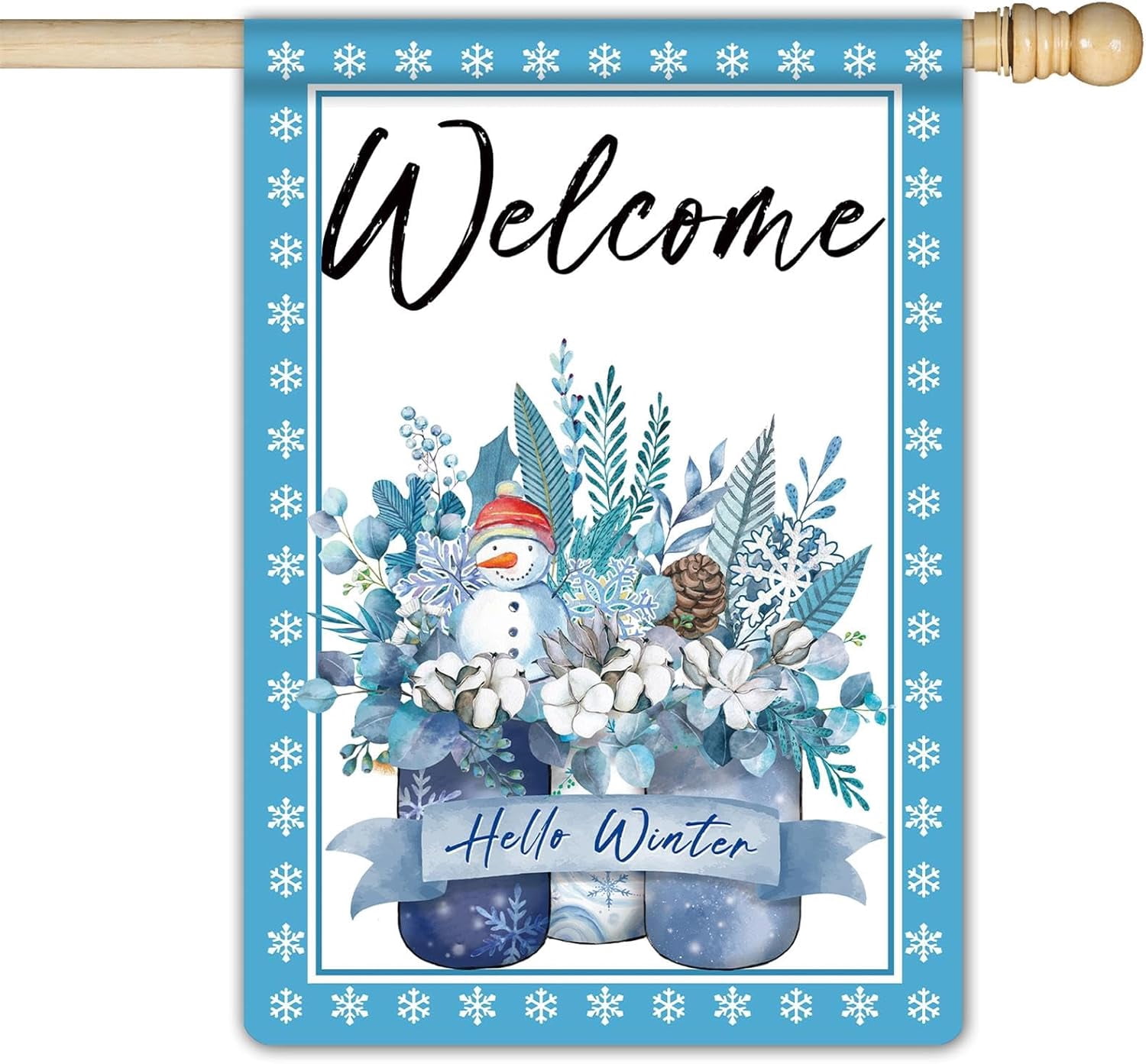 Hello Winter Garden Flag Large Vertical 28x40 Inch Snowflakes Snow ...