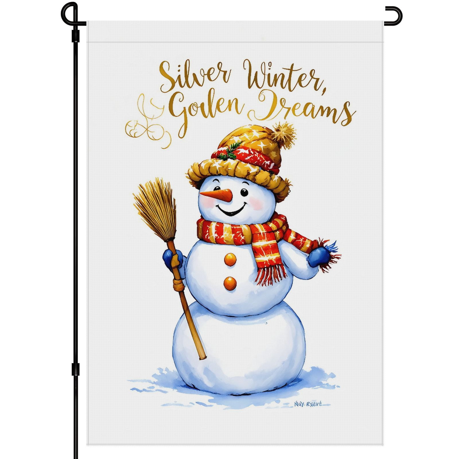 Hello Winter Garden Flag Simple Watercolor Snowflakes Washable Yard ...