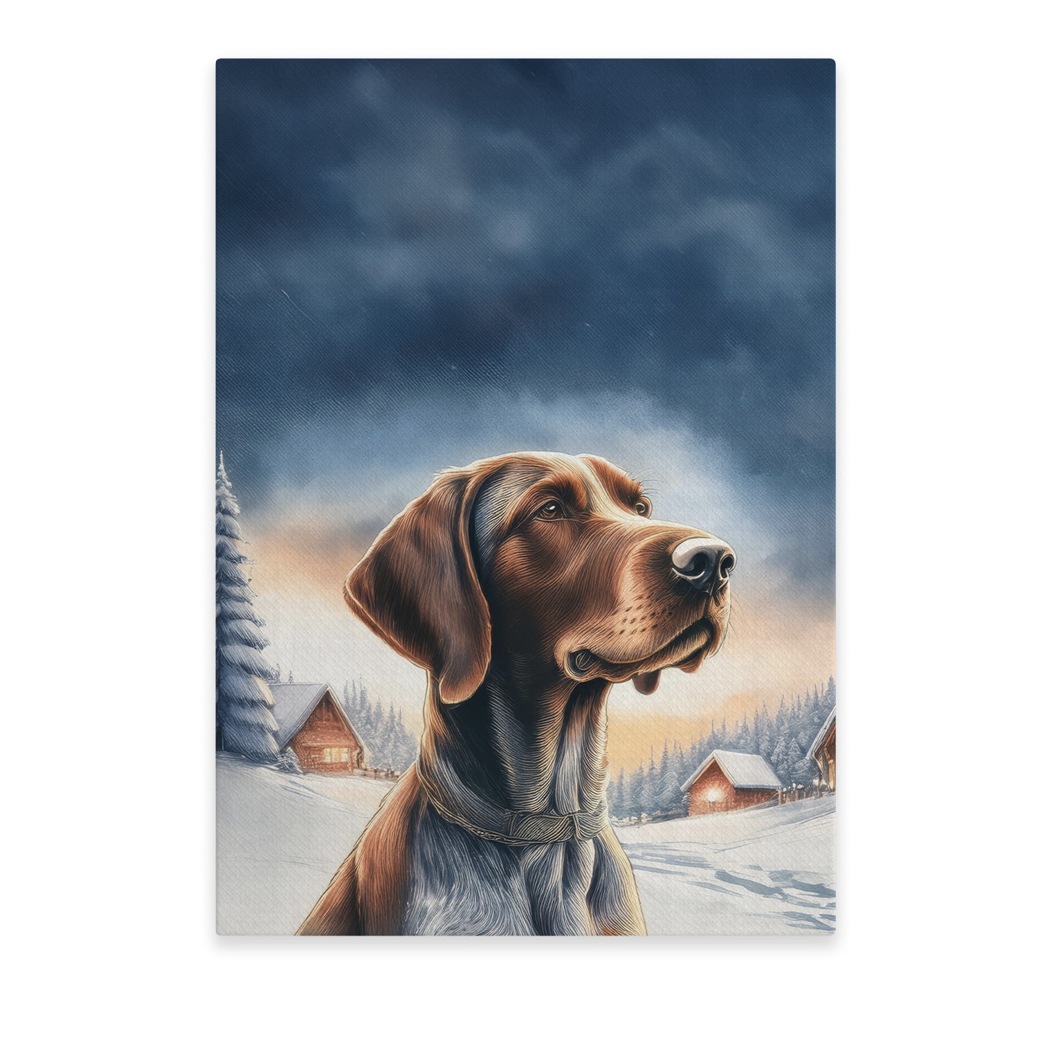 Hello Winter German Shorthaired Pointer Welcome Snowy Night Watercolor ...