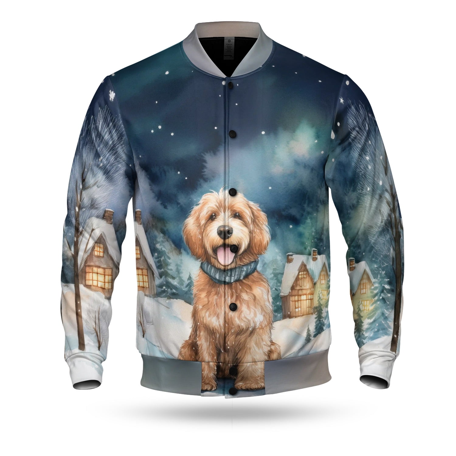 Hello Winter Goldendoodle Welcome Snowy Night Watercolor Vintage All ...