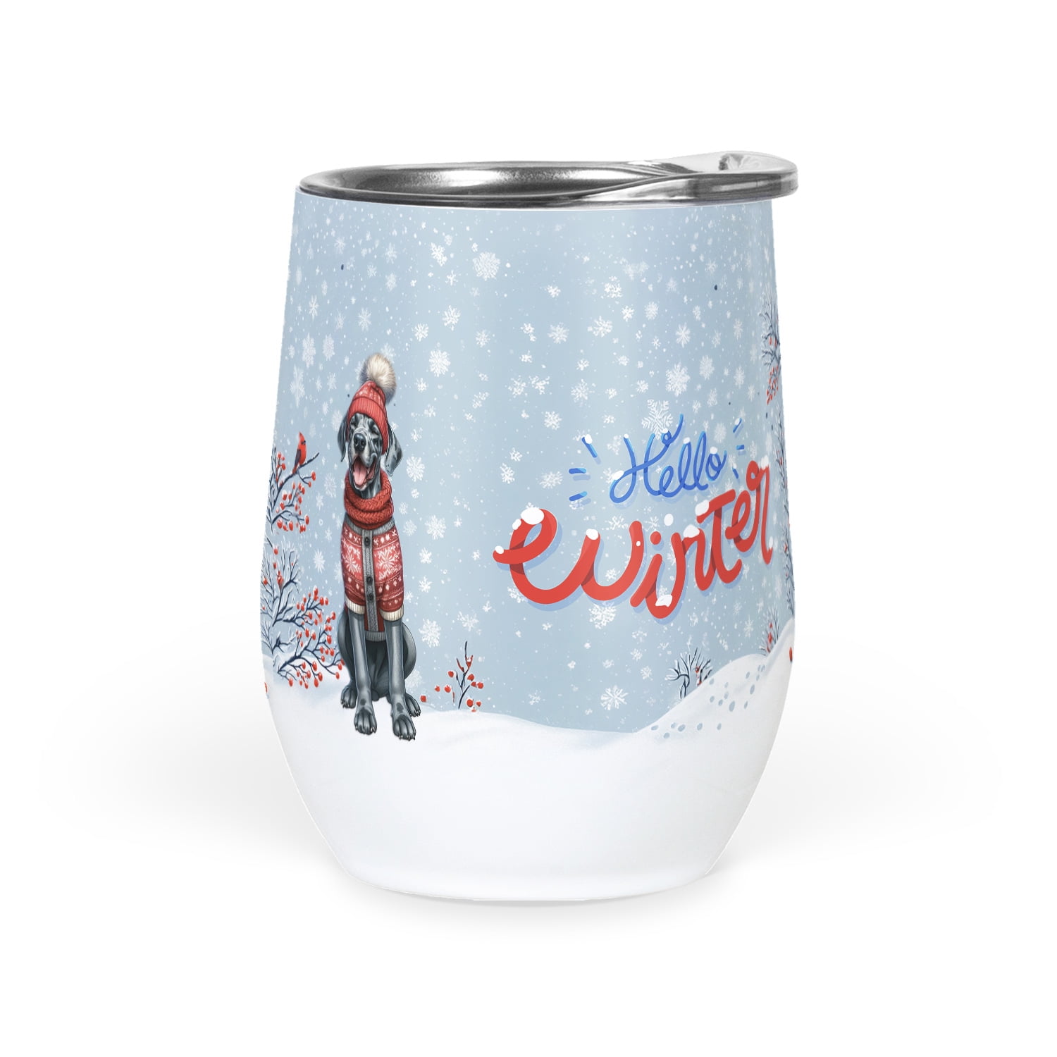 Hello Winter Great Dane Smiling in Red Scarf Hat Welcome Christmas 12oz ... Hello Winter Great Dane Smiling in Red Scarf Hat Welcome Christmas 12oz ...