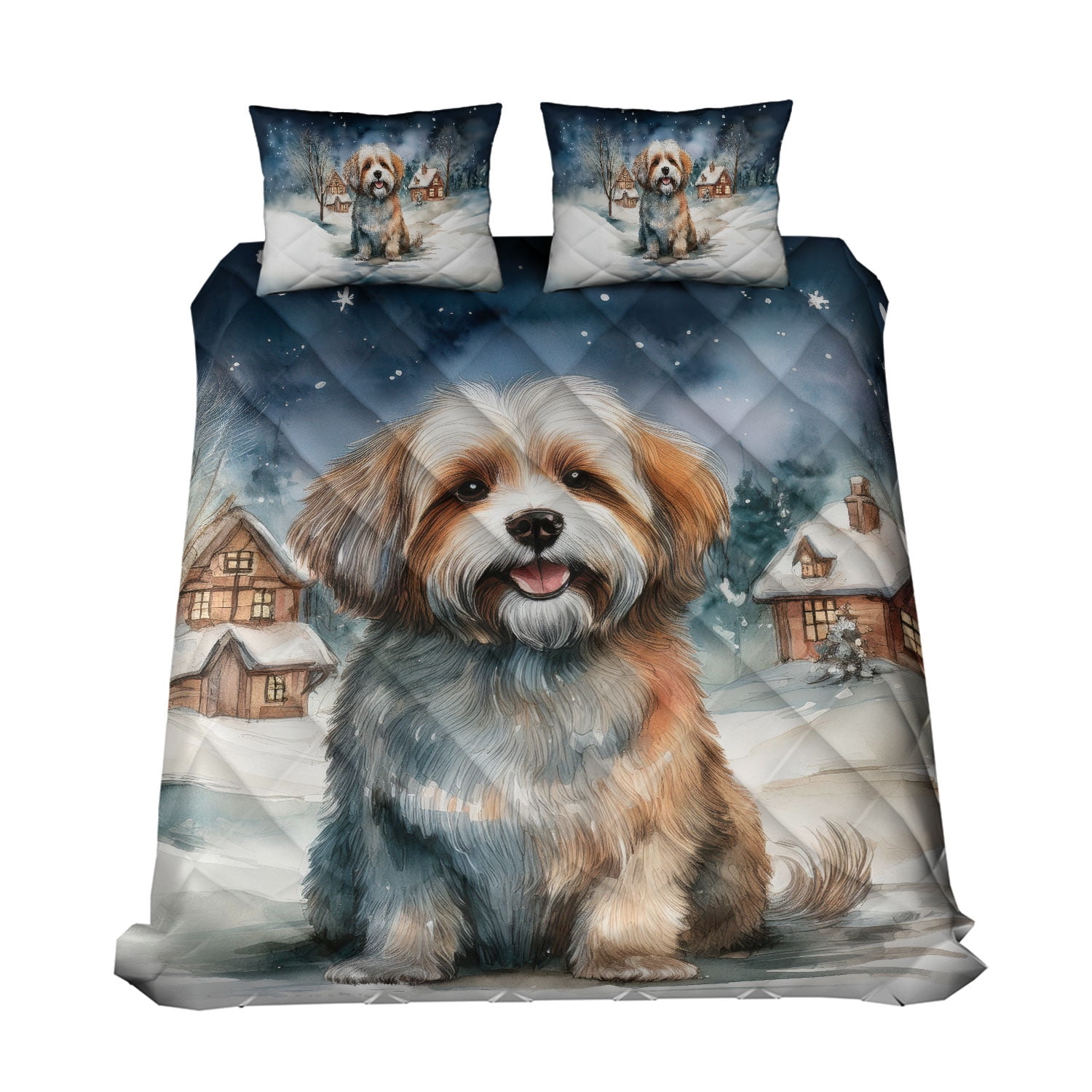 Hello Winter Havanese Welcome Snowy Night Watercolor Vintage Quilt ...
