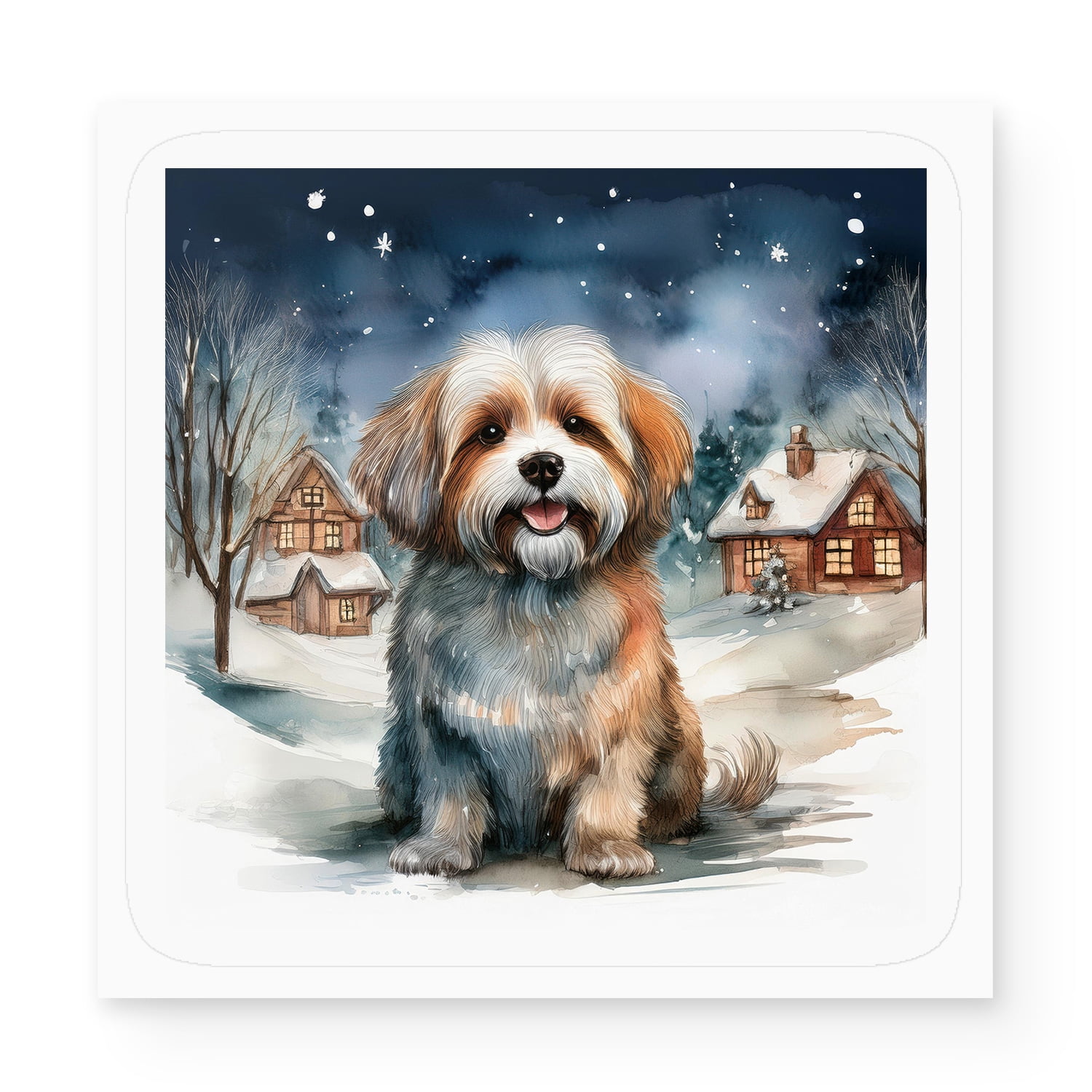 Hello Winter Havanese Welcome Snowy Night Watercolor Vintage Vinyl ...
