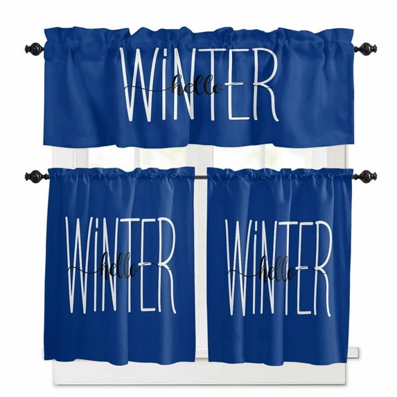 Hello Winter Kitchen Curtains Valances and Tiers Set of 3 Blue White ...