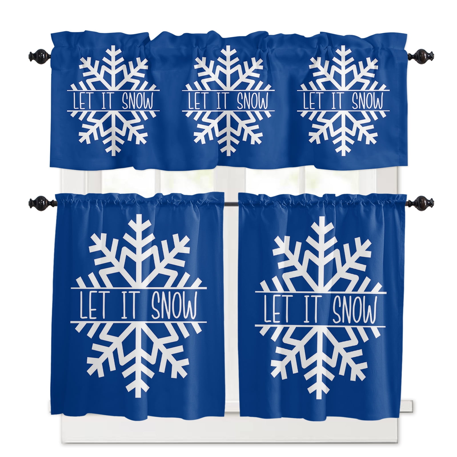 Hello Winter Kitchen Curtains Valances and Tiers Set of 3 Snowflake ...