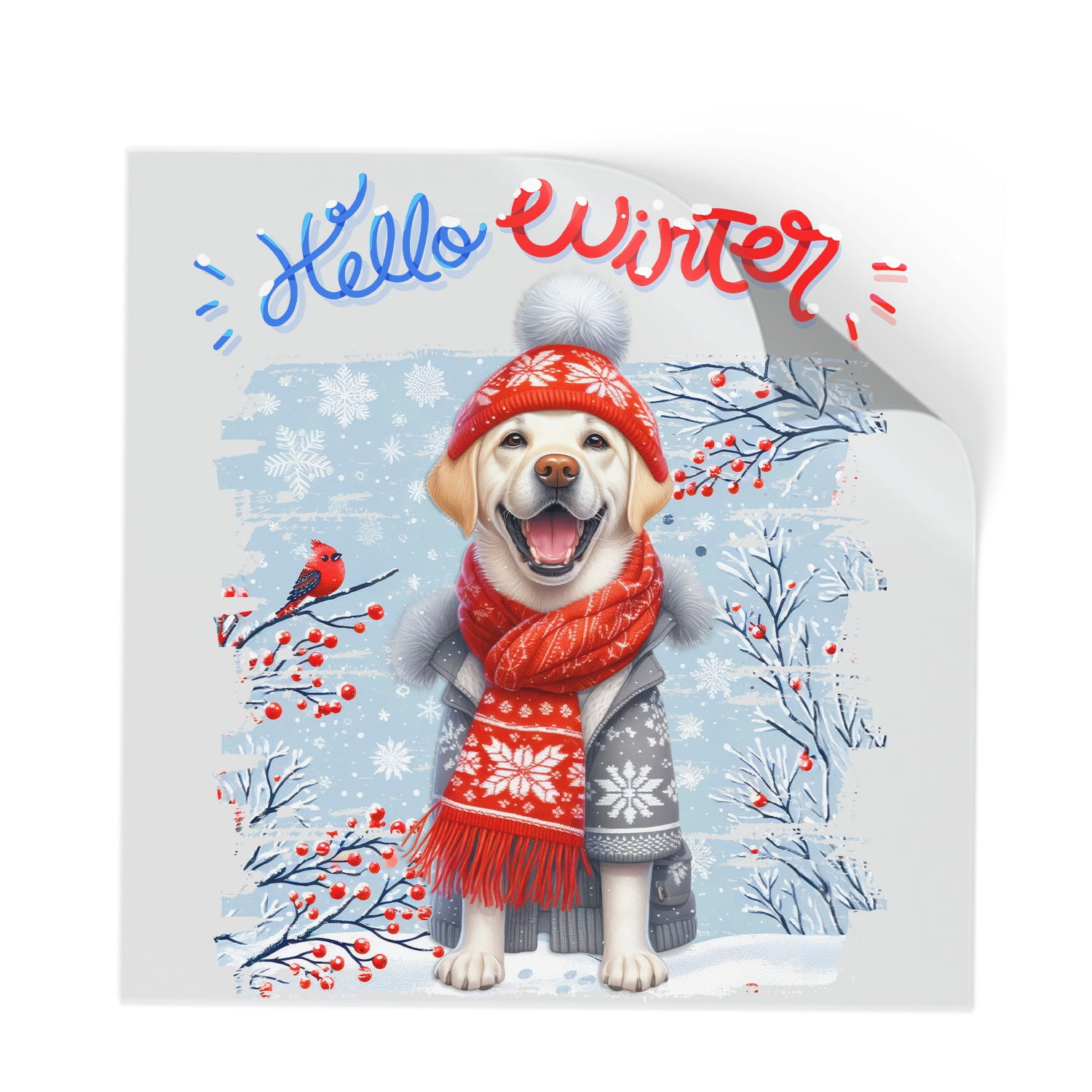 Hello Winter Labrador Retriever Smiling in Red Scarf Hat Welcome ...