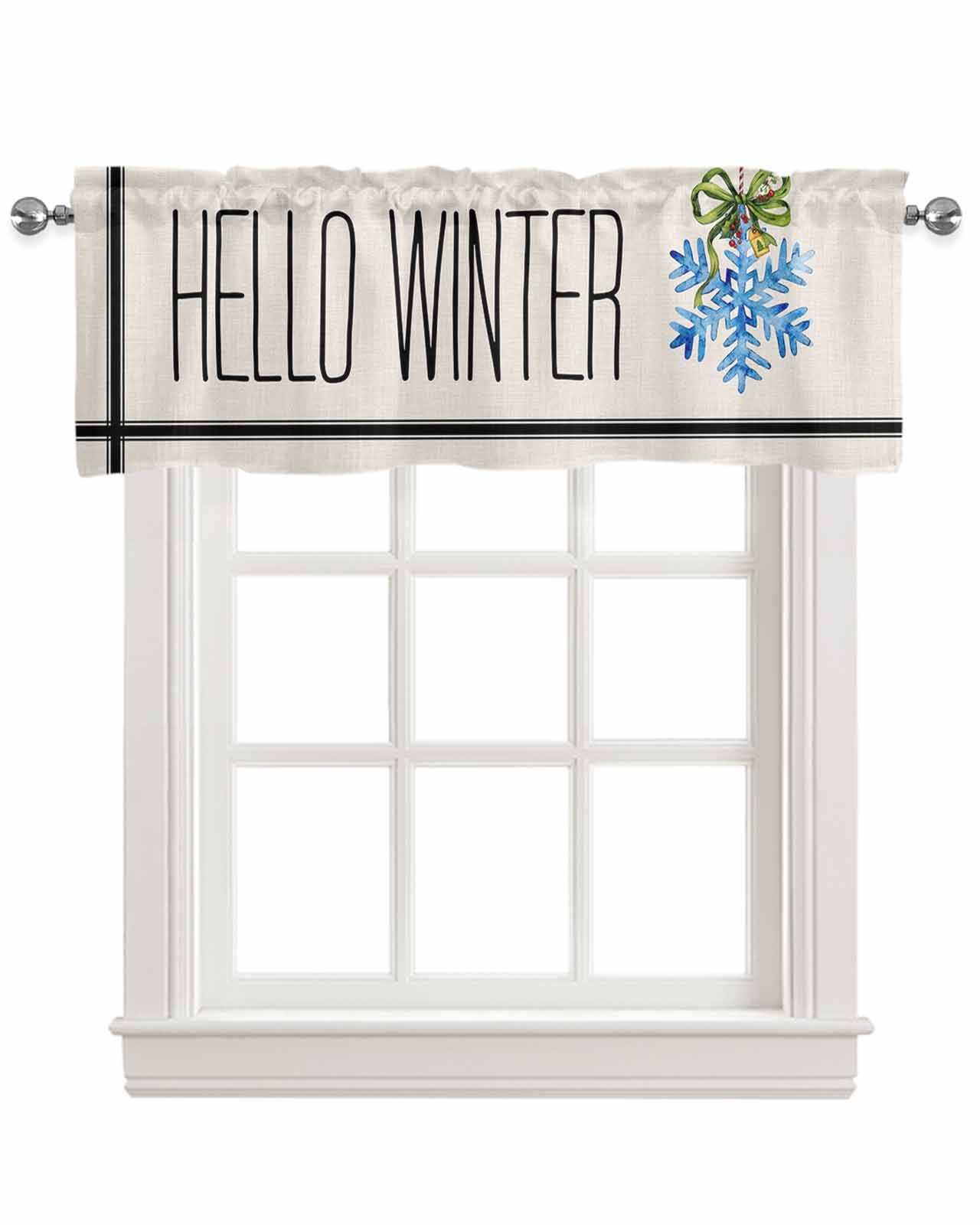 Hello Winter Linen Curtain Valance for Bedroom/Bathroom/Kitchen/Office ...