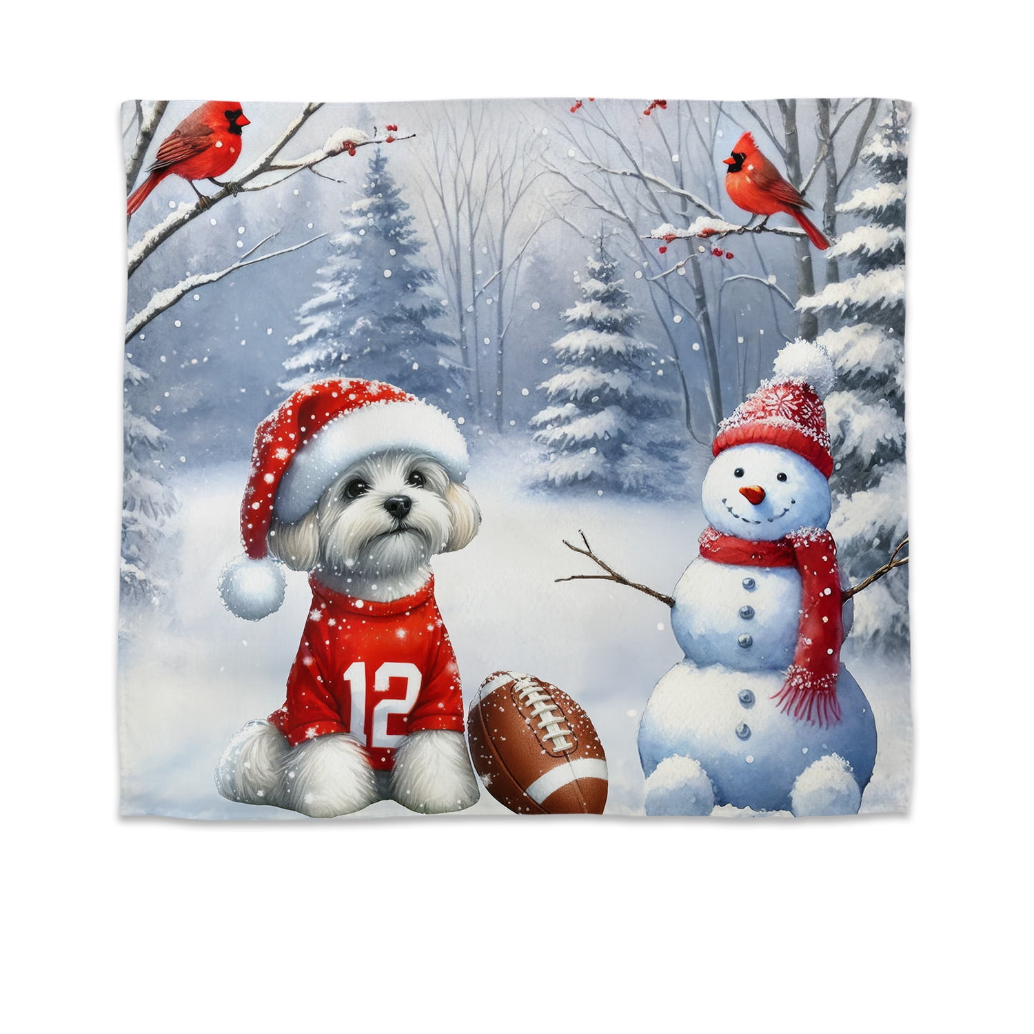 Hello Winter Maltese Football Snowman Welcome Snowy Morning Tapestry ...